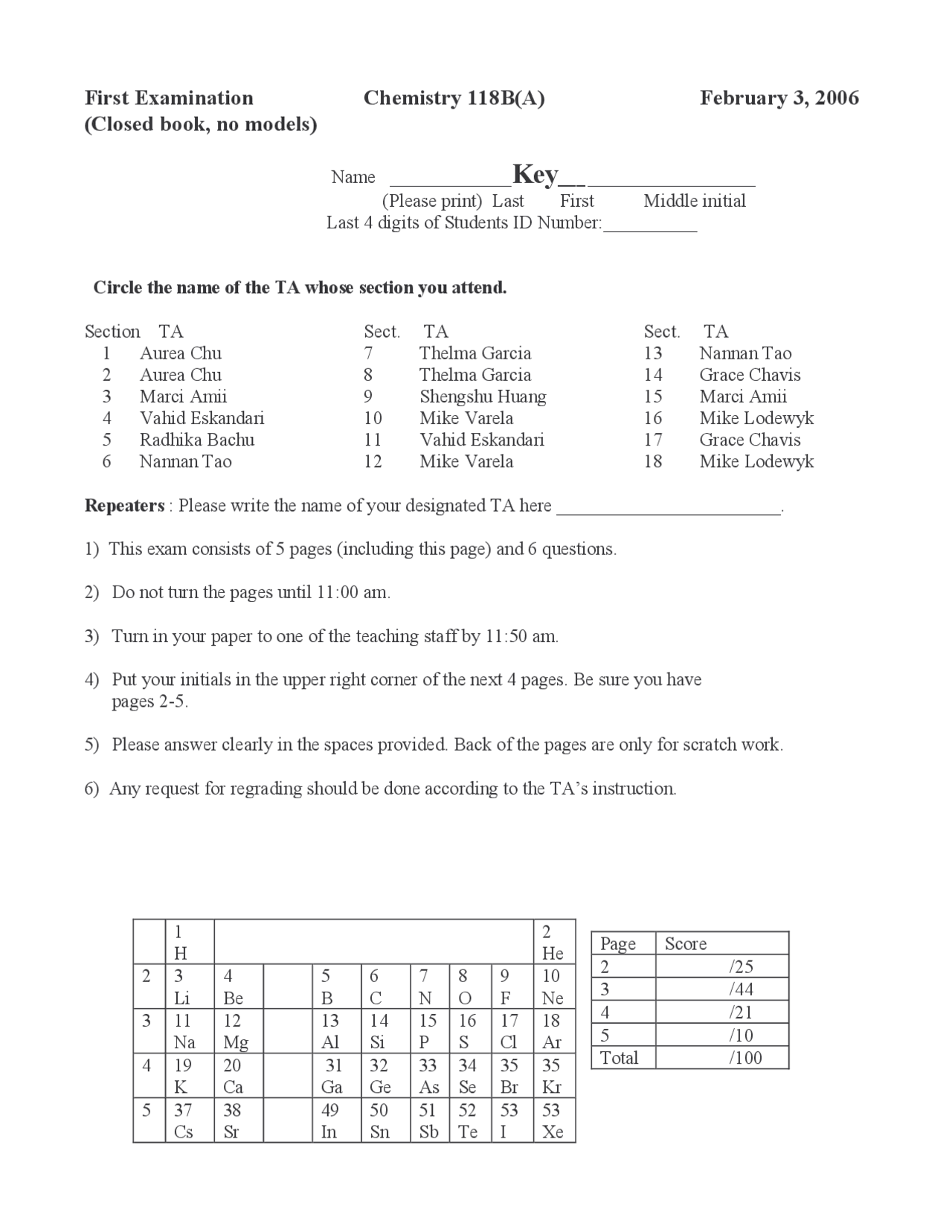 Organic Chemistry Health Science - Exam 1 with Answers | CHE 118B - Docsity