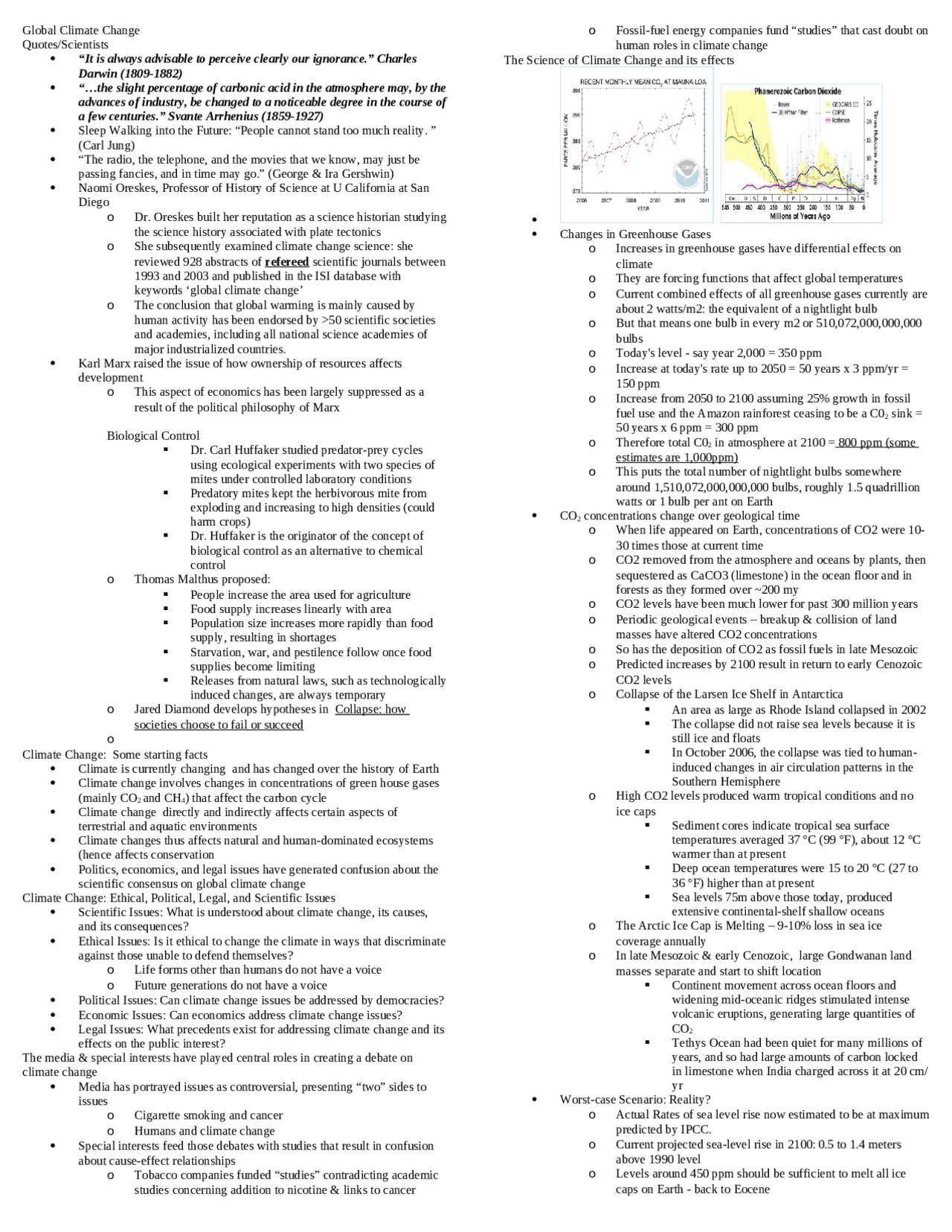 Global Climate Change - Study Guide | BIOL 4015 - Docsity