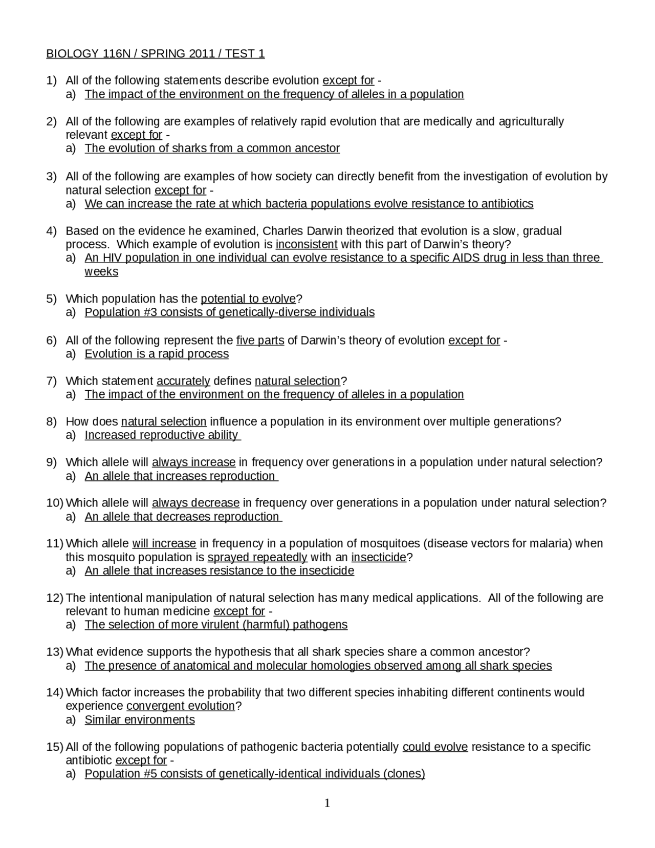 Test 1 With Answers Spring 2011 General Biology Lab Biol 116n
