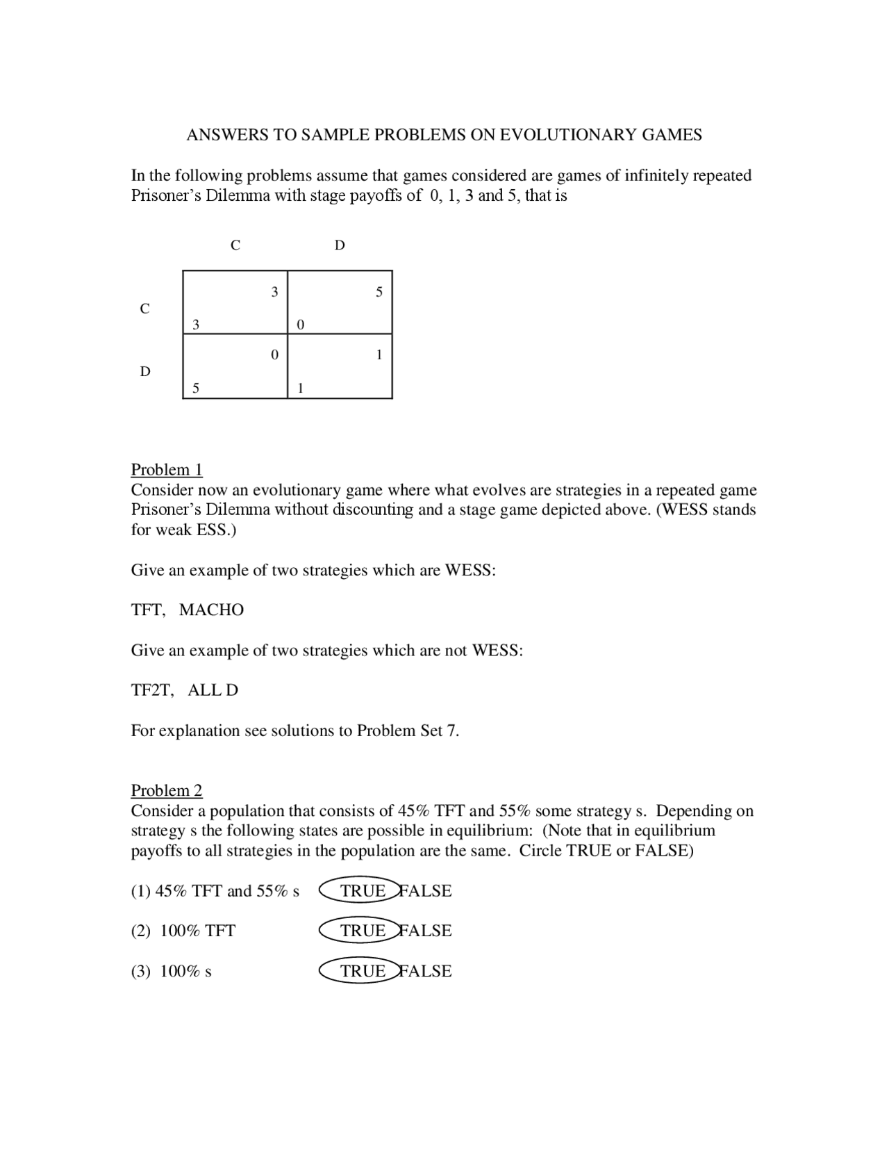 Sample Test 4 Solutions Game Theory Gvpt 399a Docsity