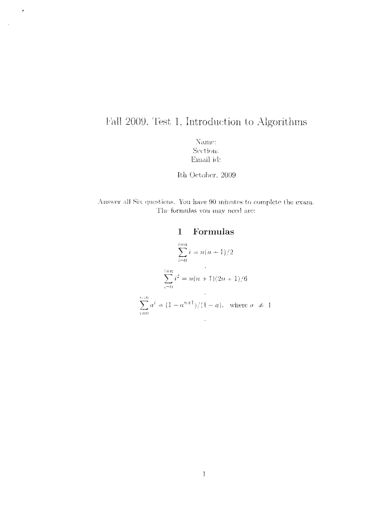 Past Test 1 With Answers Introduction To Algorithms Csci 2300 Docsity