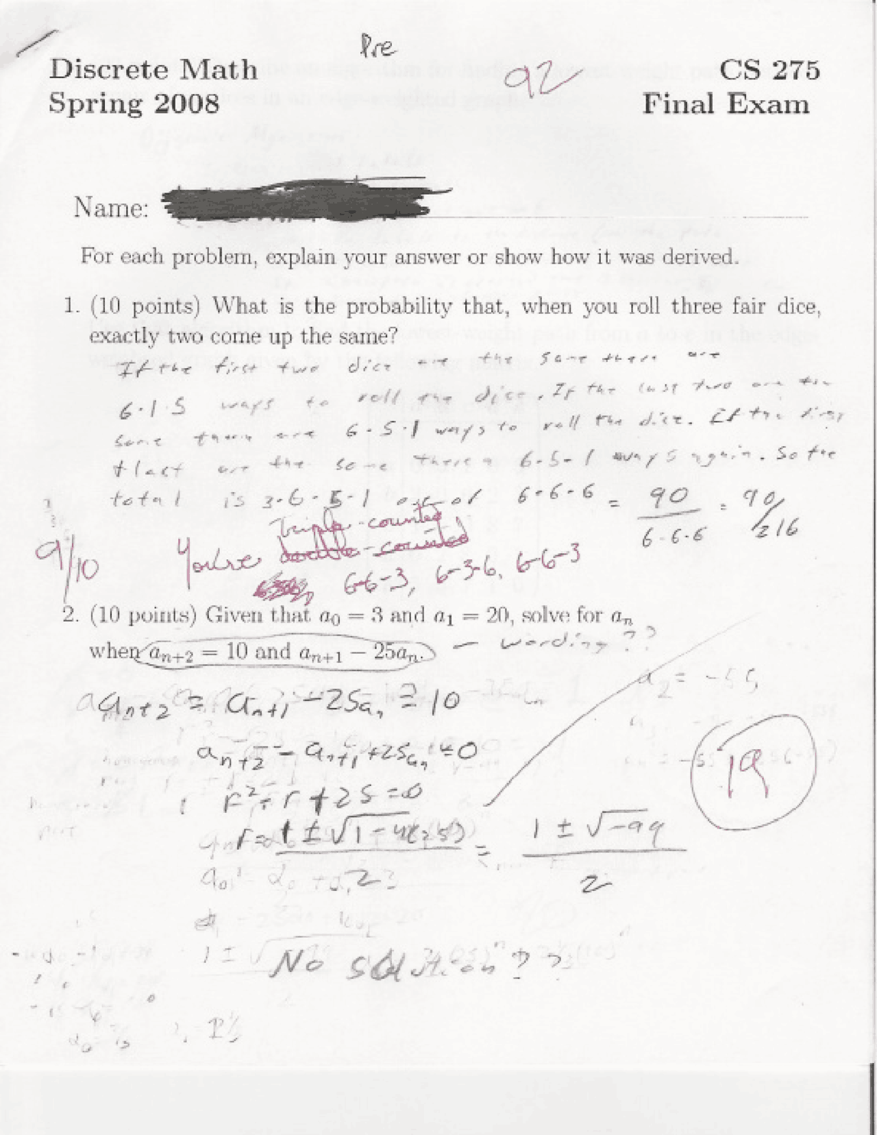 Discrete Mathematics Solved Past Paper 2008 Cs 275 Docsity