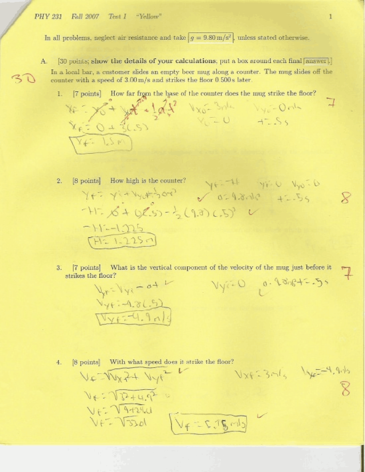 4 Solved Problems On Velocity And Speed Exam 1 Phy 231 Docsity