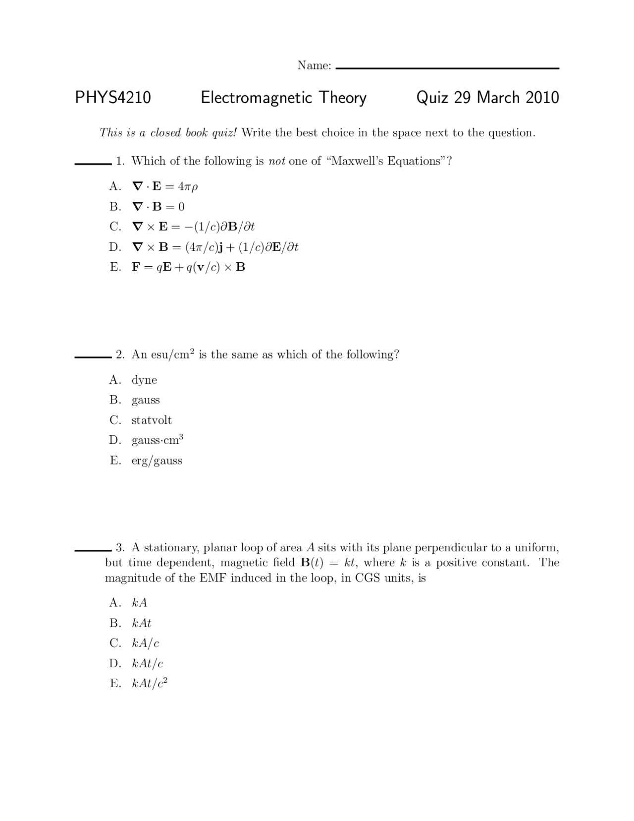 3 Multiple Choice Question Of Electromagnetic Theory Quiz 29 Phys