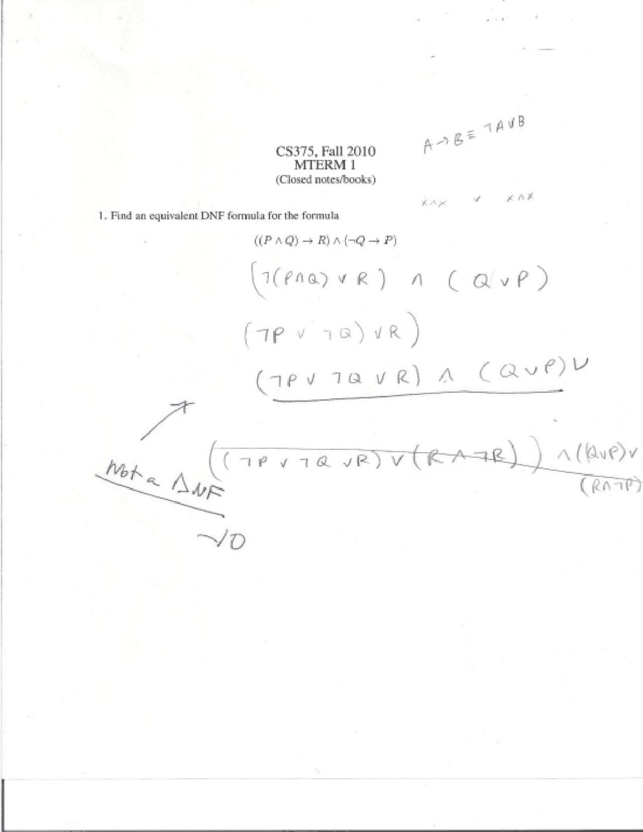 Solved Midterm Exam For Logic And Theory Of Computer Cs 375 Docsity