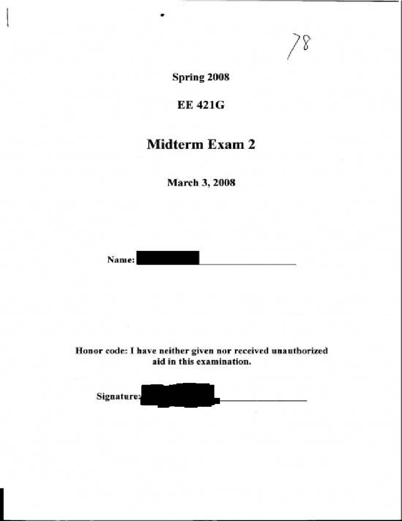 Solved Midterm Exam 2 Signals And Systems Ee 421g Docsity