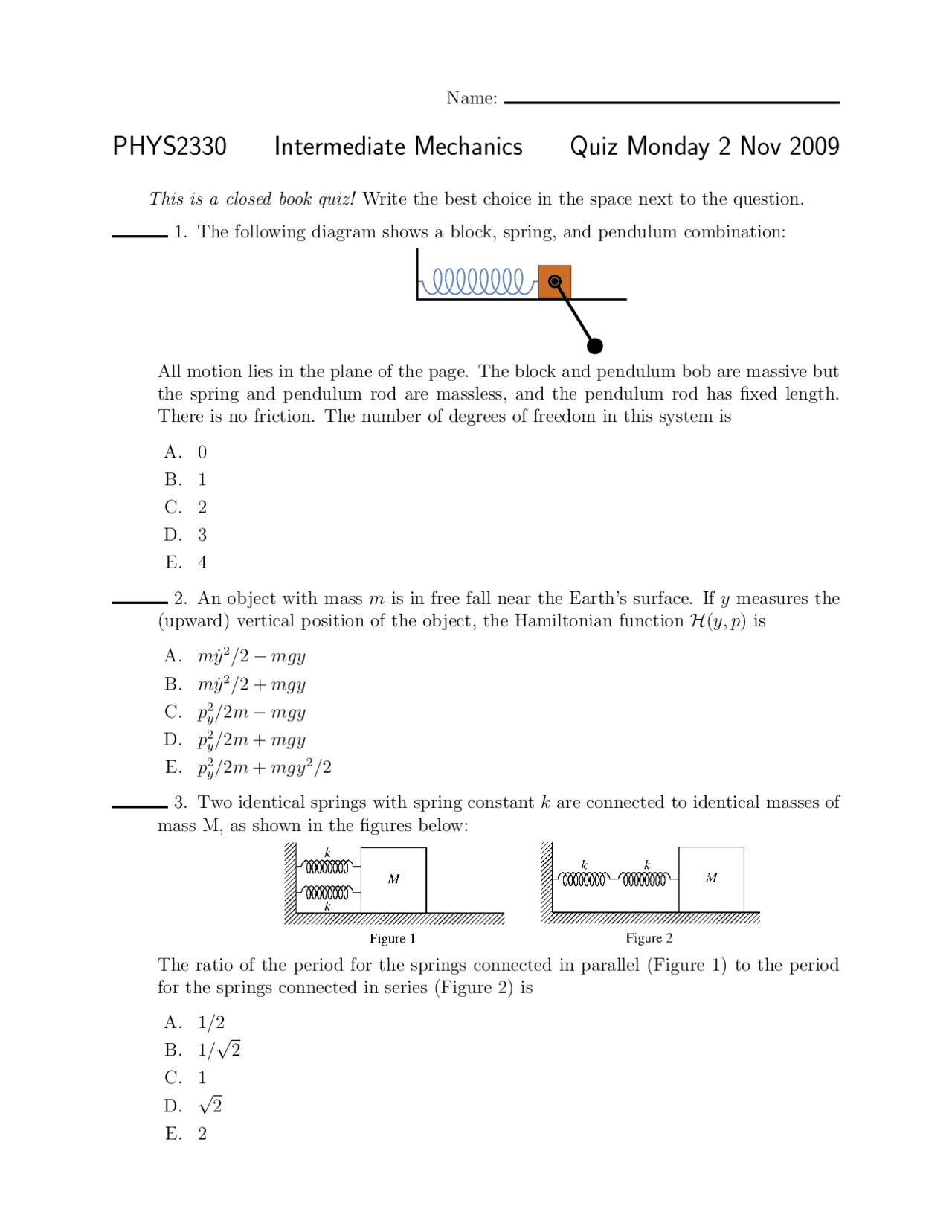 Quiz 7 Review - Intermediate Mechanics | PHYS 2330 | Quizzes Mechanics ...