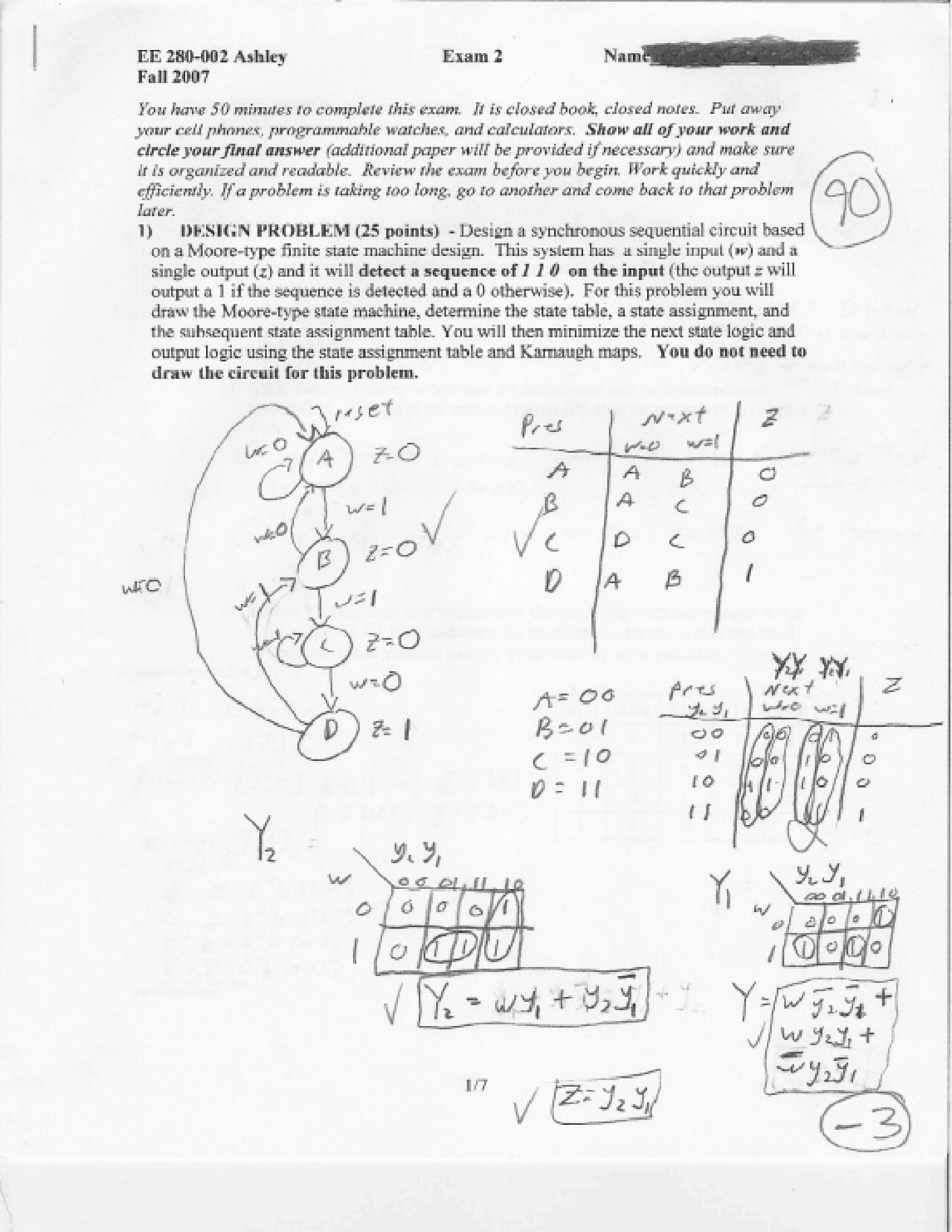 Exam 2 With Solution Design Of Logic Circuits Fall 2007 Ee 280