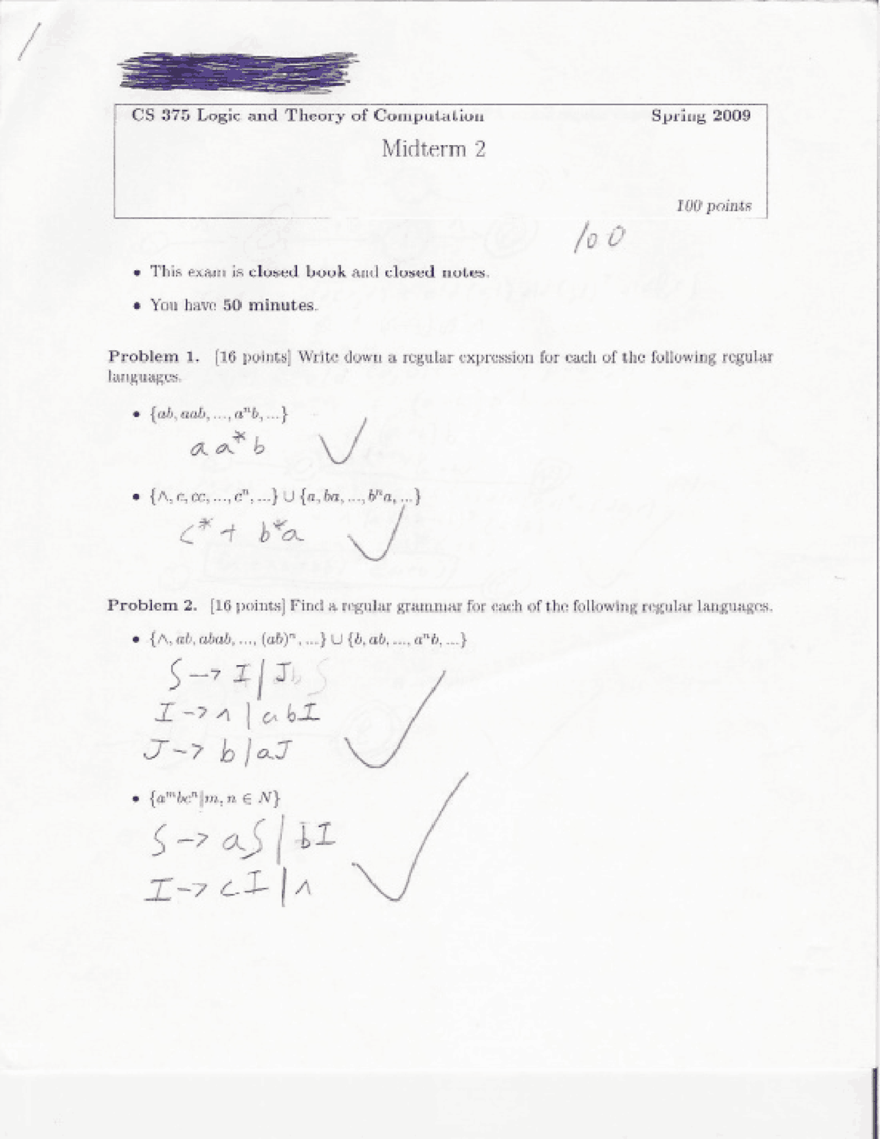 Midterm Exam 2 With Solution Logic And Theory Of Computation Cs 375 Docsity
