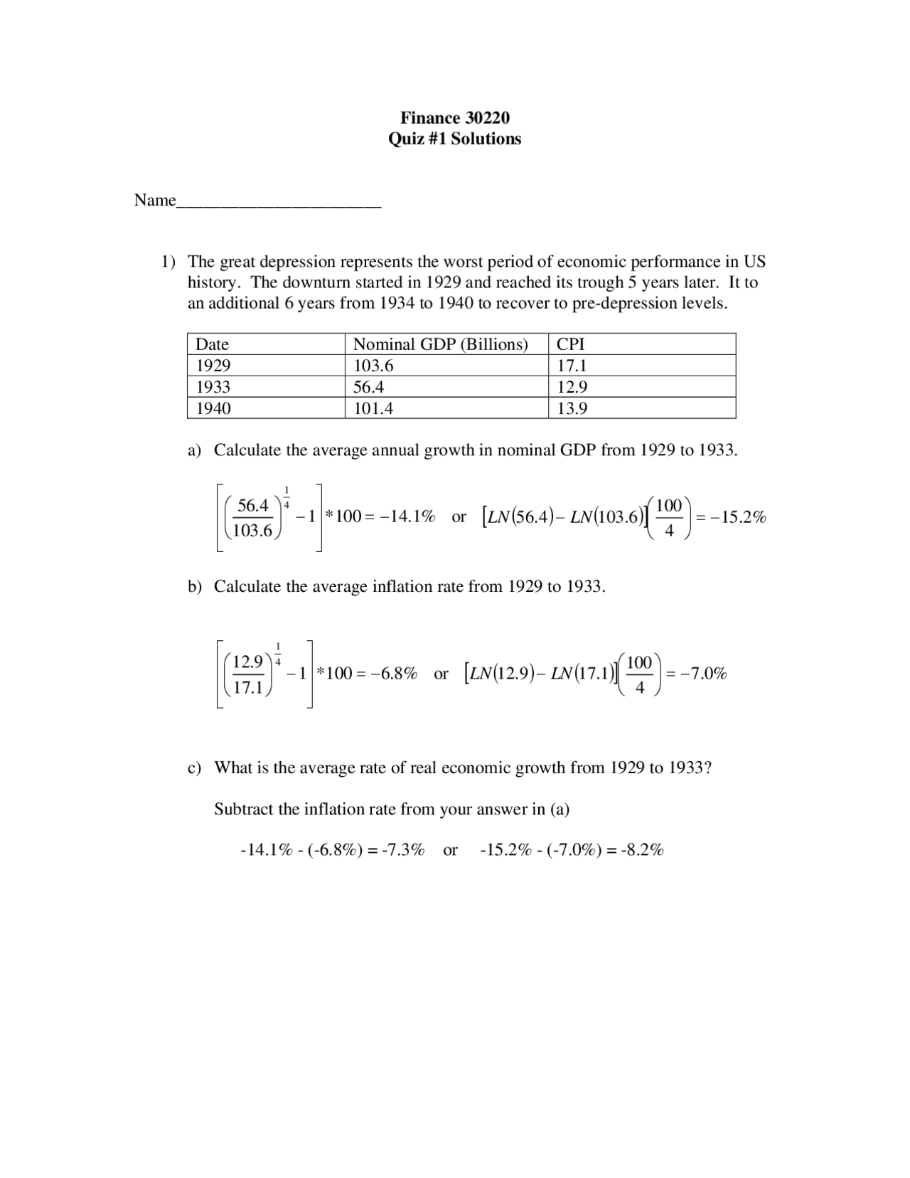 Quiz 1 With Solutions Macroeconomic Analysis Fin 30220 Docsity