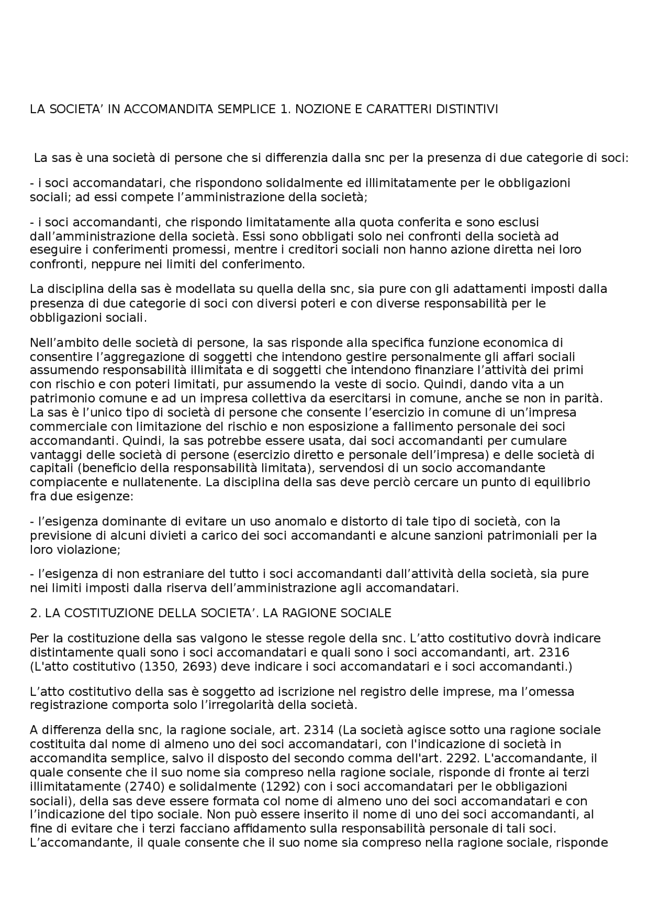 Le Società In Accomandità Semplice Campobasso Sintesi Del Corso Di