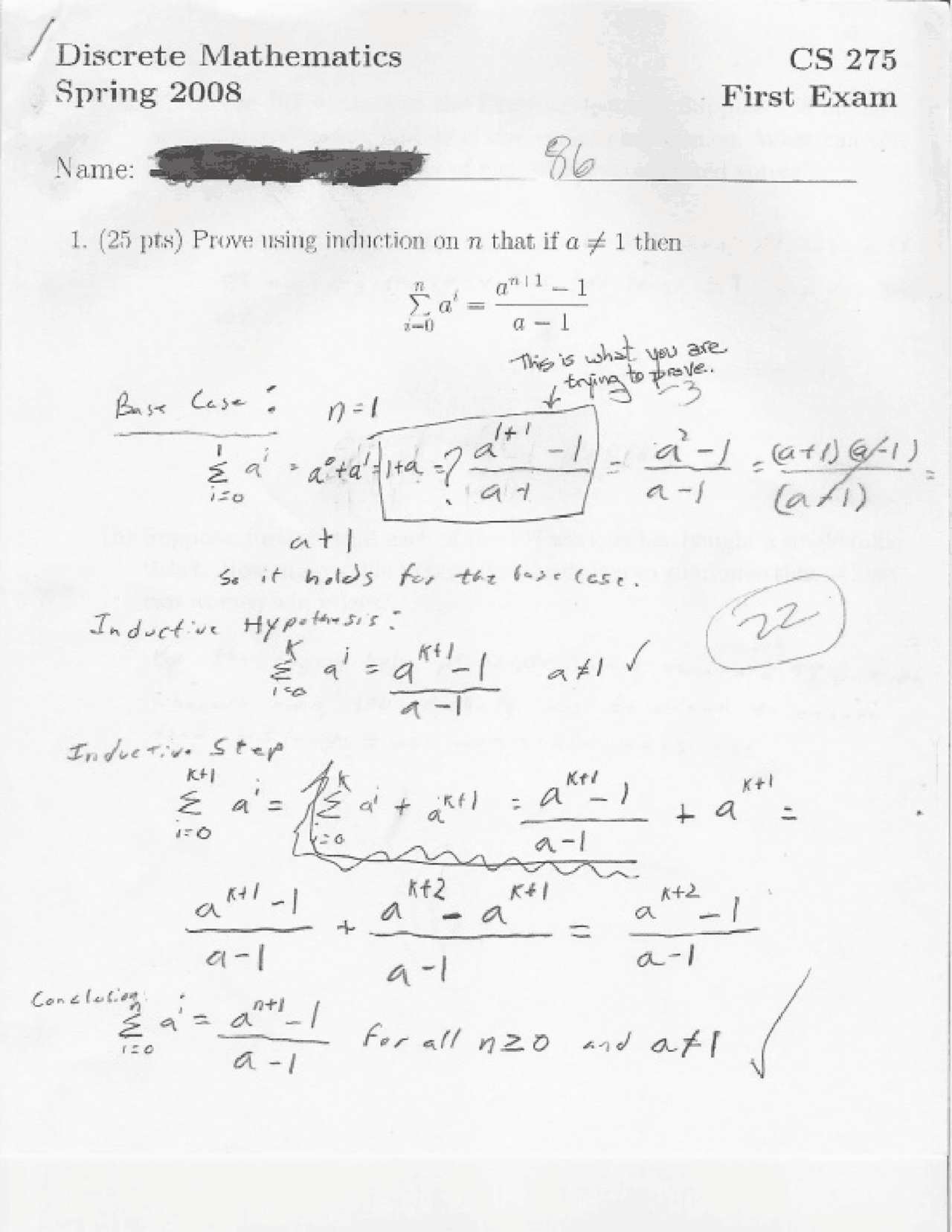 Old First Exam With Solutions Discrete Mathematics Cs 275 Docsity