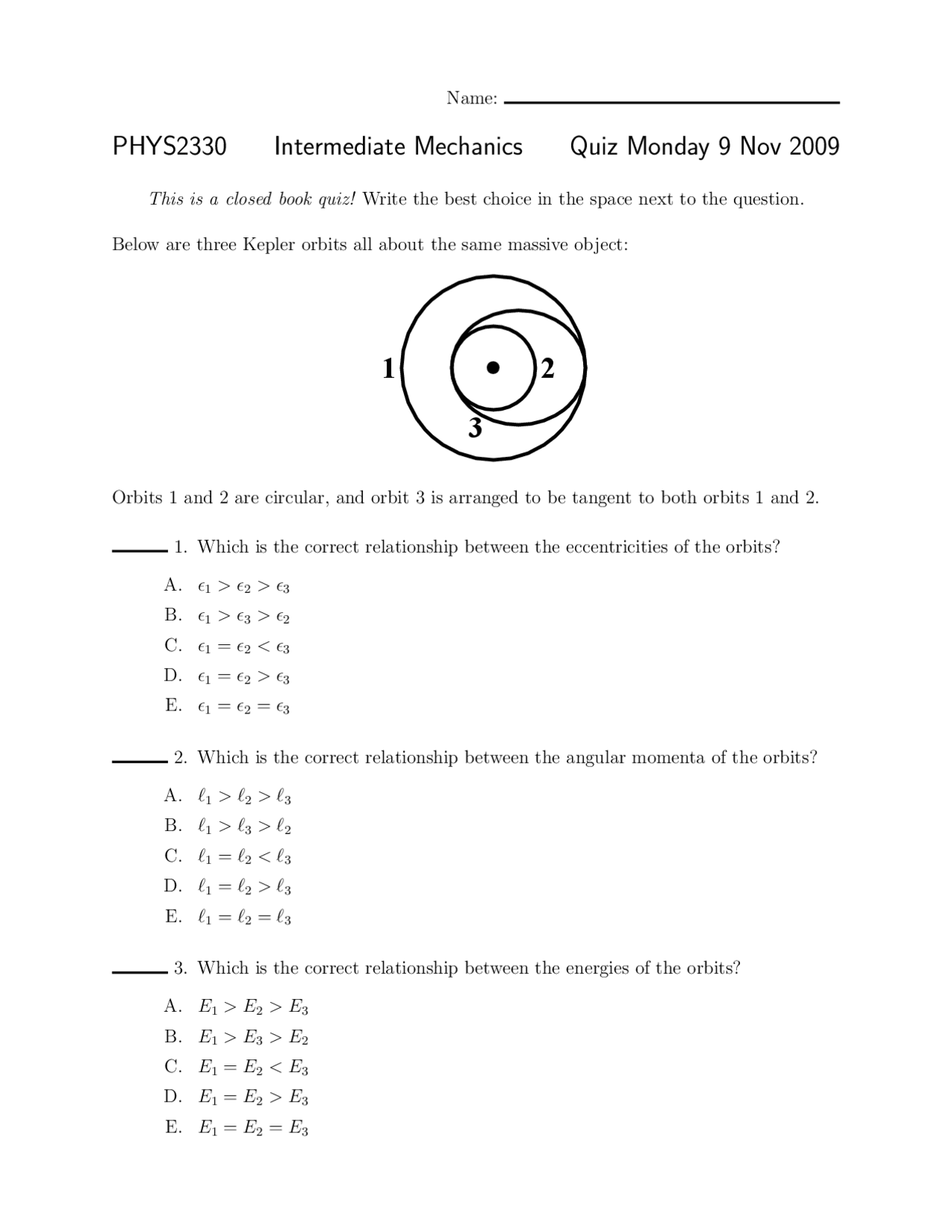 Quiz 8 with Multiple Choice - Intermediate Mechanics | PHYS 2330 - Docsity