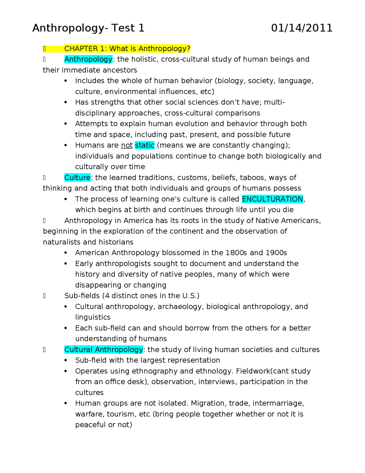 What is Anthropology? - Study Guide | ANTH 1102 | Study notes ...