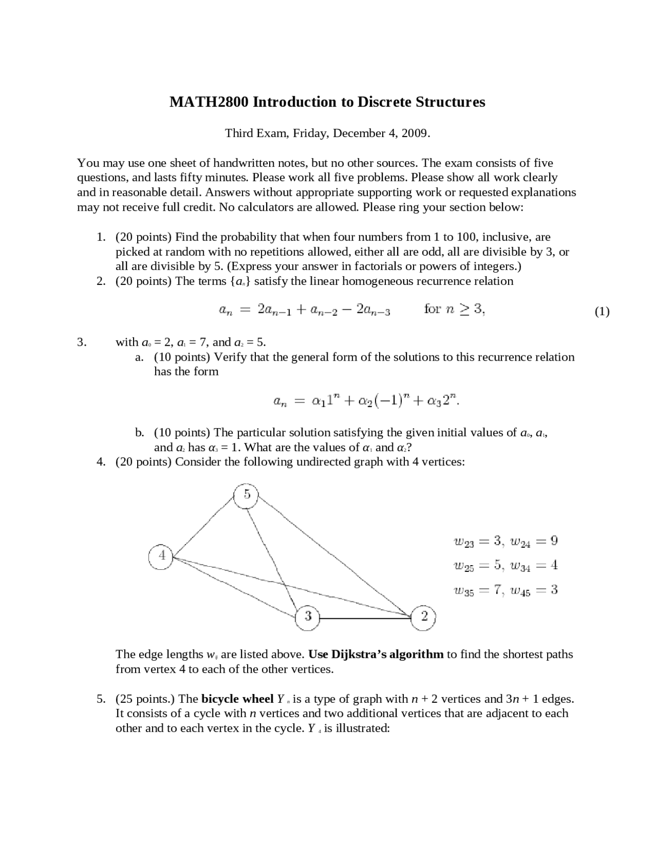 Exam 3 Review Questions Introduction To Discrete Structures Math