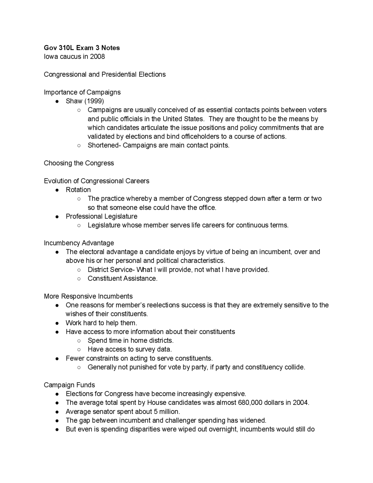 American Government - Notes for Exam 3 | GOV 310L - Docsity
