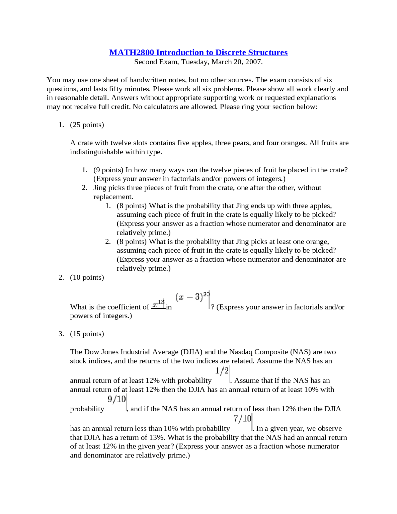 Exam 2 Practice Problems Introduction To Discrete Structures Math