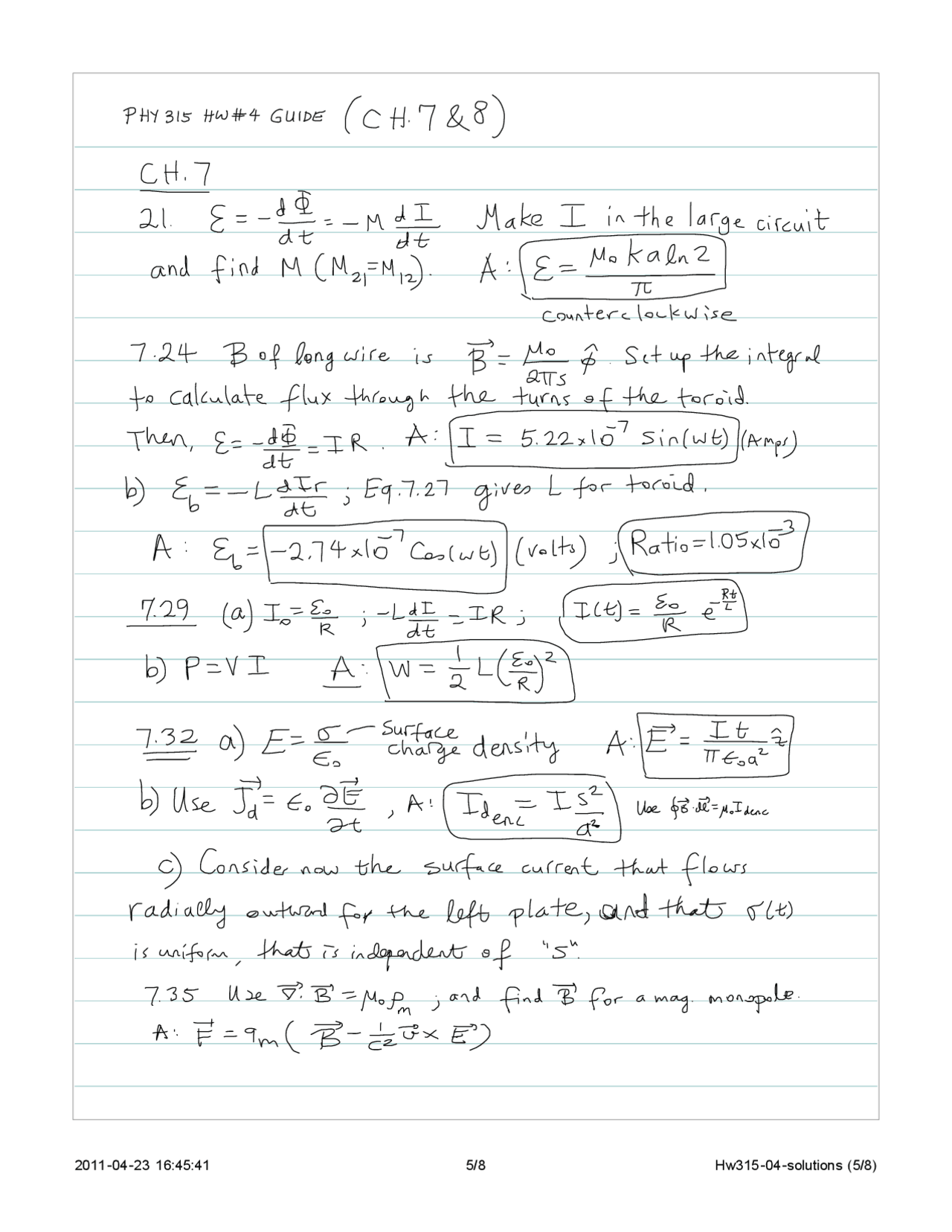 Homework 8 With Solution Physics Of Electric And Magnetic Phenomena