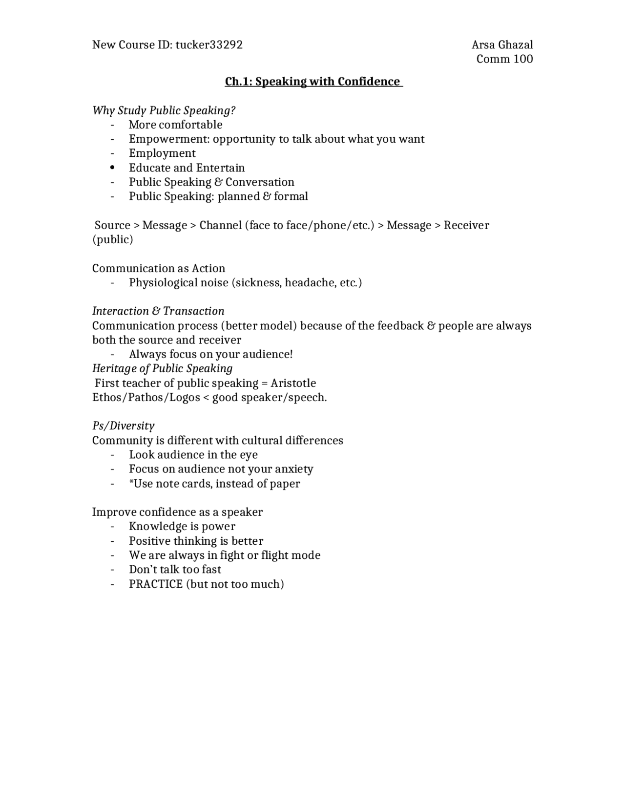 Notes On Speaking With Confidence Public Speaking Comm 101 Docsity
