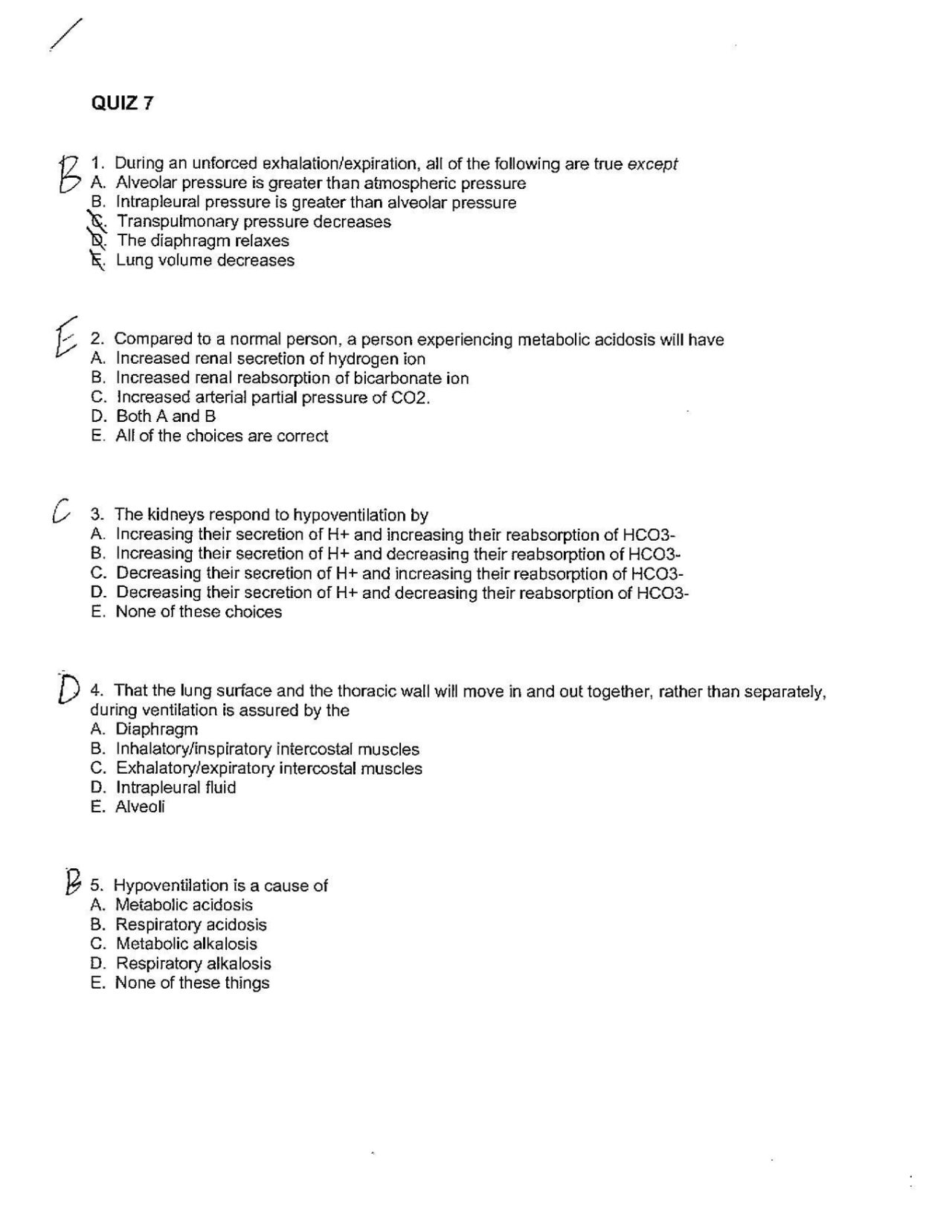 Quiz 7 With Answer Key Human Physiology System Biol 4290 Docsity
