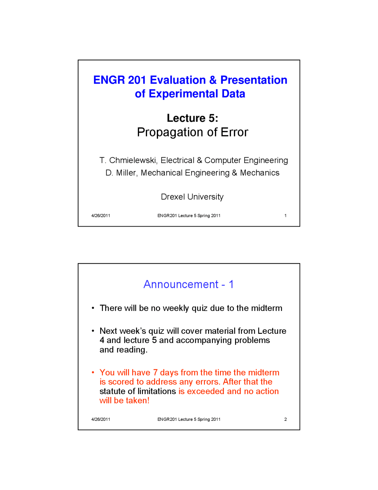 Lecture Slides On Propagation Of Error Engr 201 Docsity
