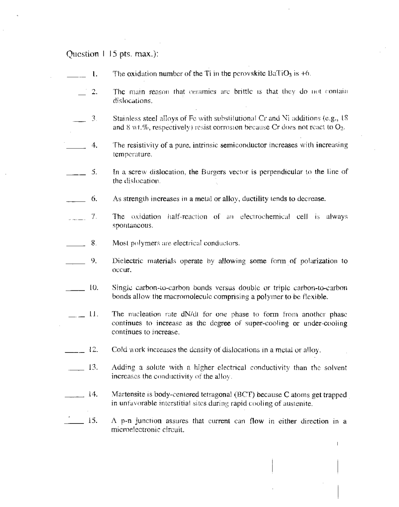 Final Exam Questions Materials Science For Engineer Engr 1600 Docsity