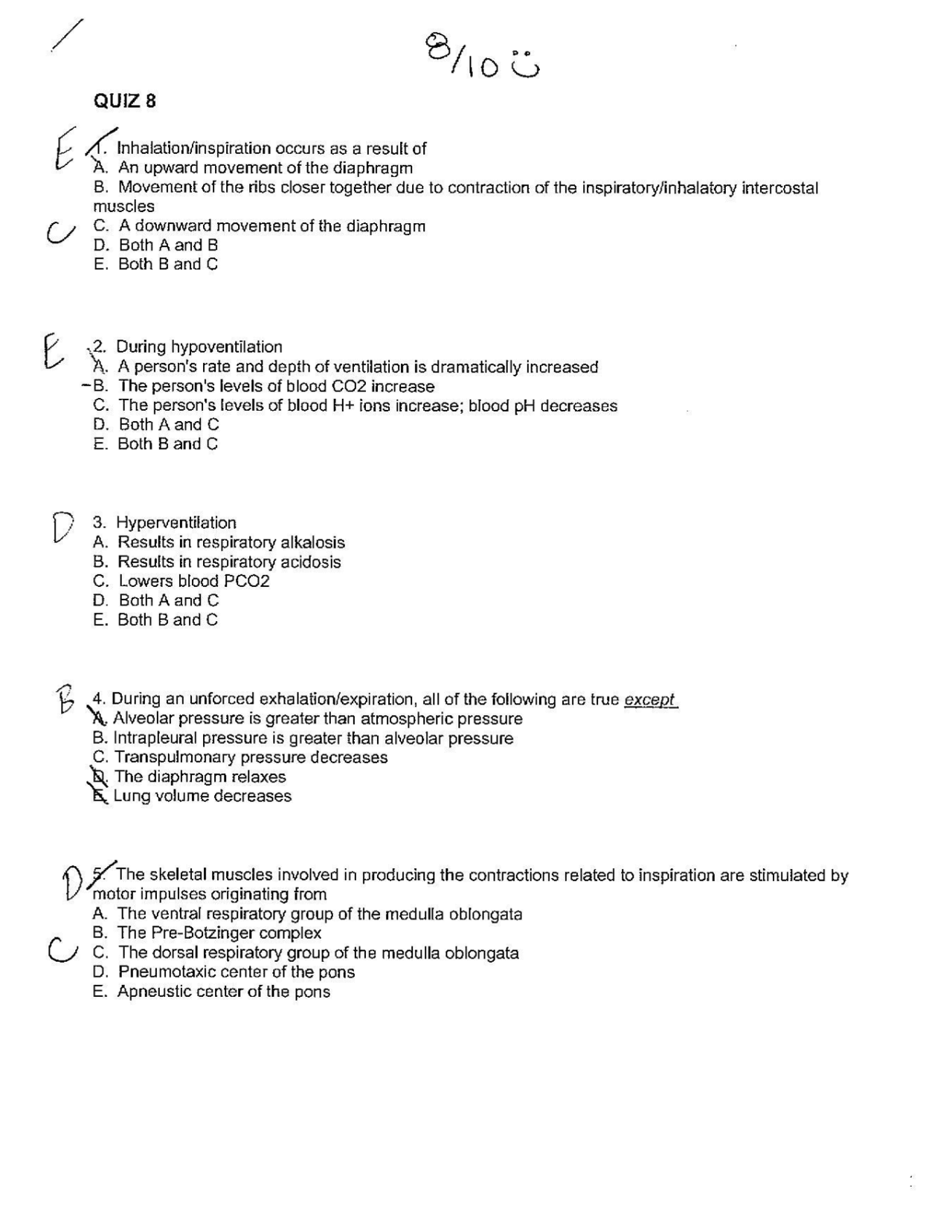 Quiz 8 With Solution For Human Physiology Systems Biol 4290 Docsity