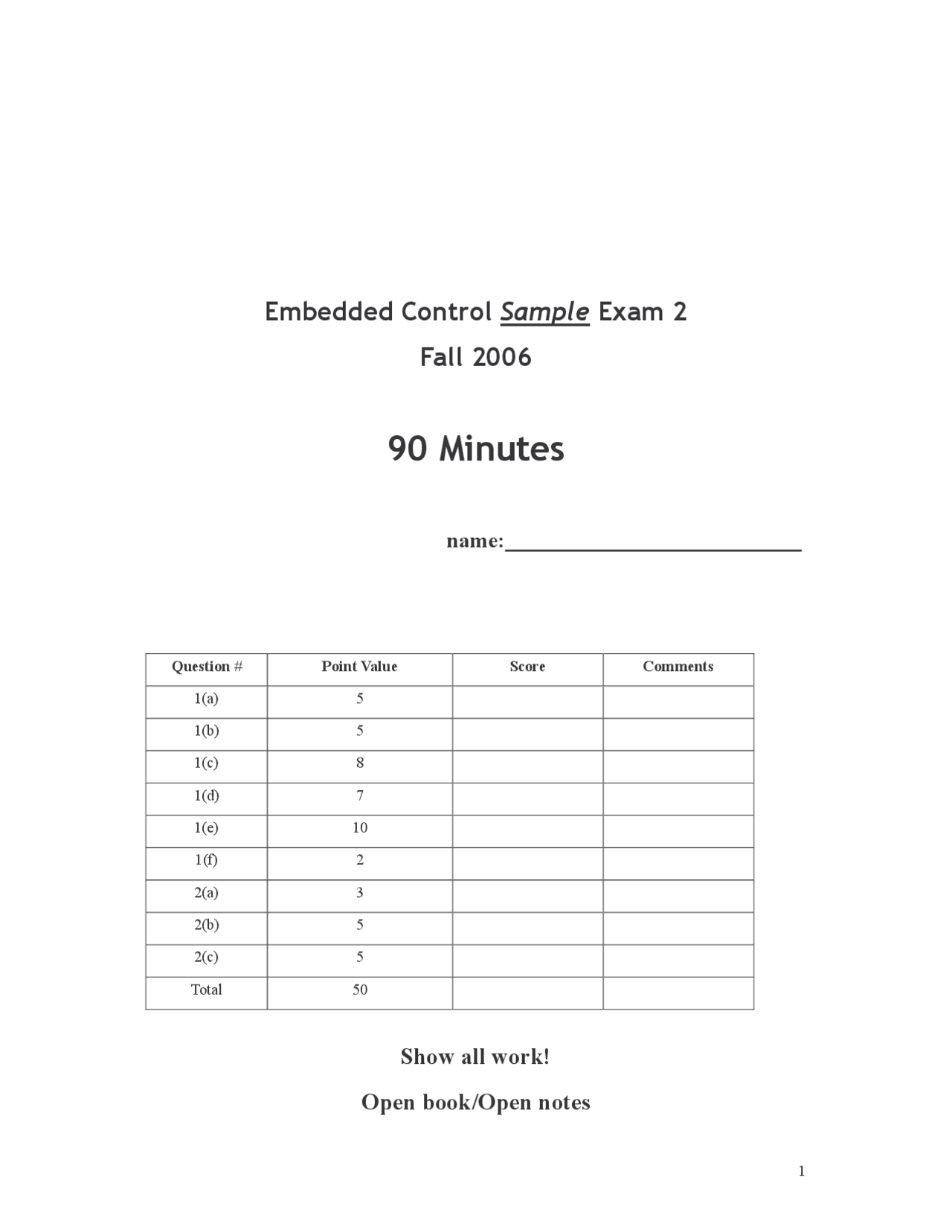 9 Sample Problems In Examination 2 Embedded Control System Engr
