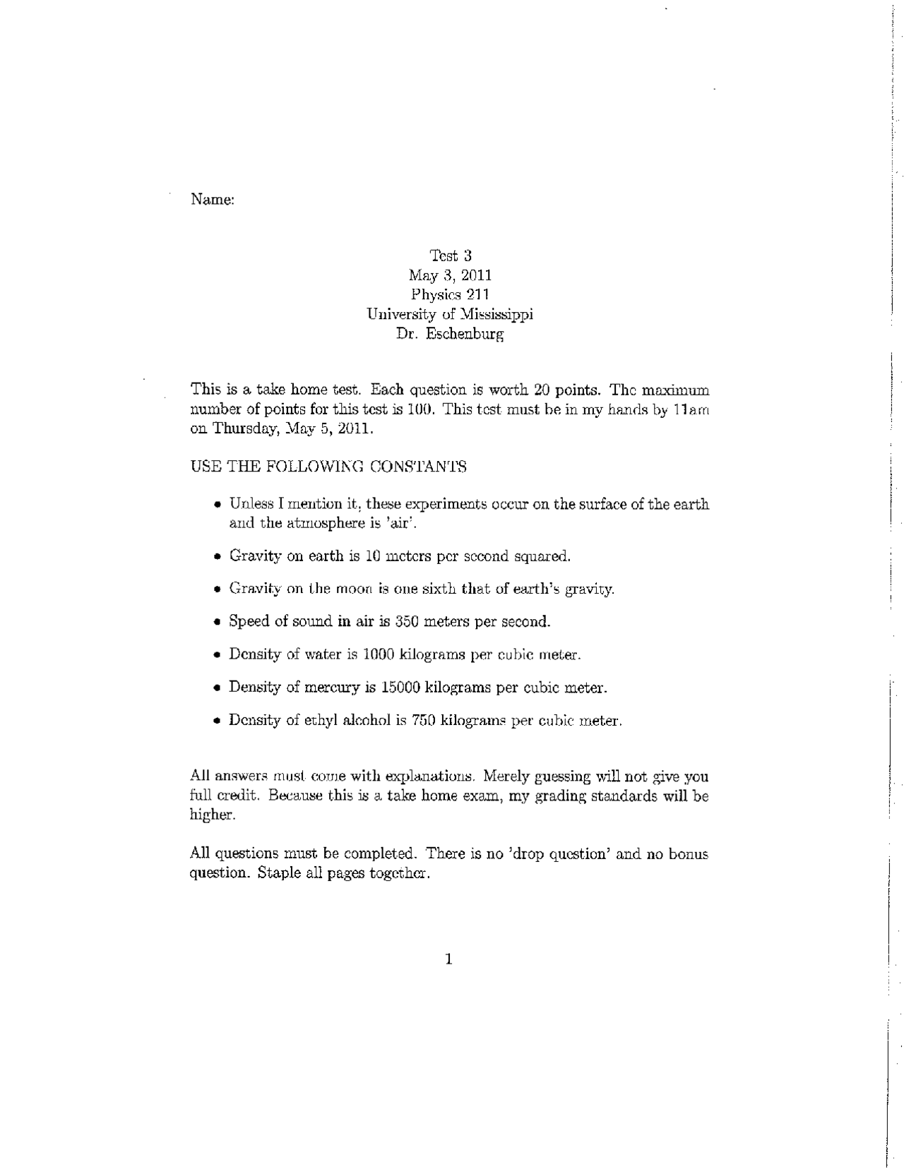 Exam 3 - 5 Questions on Physics for Science & Engineering I | Phys 211 ...