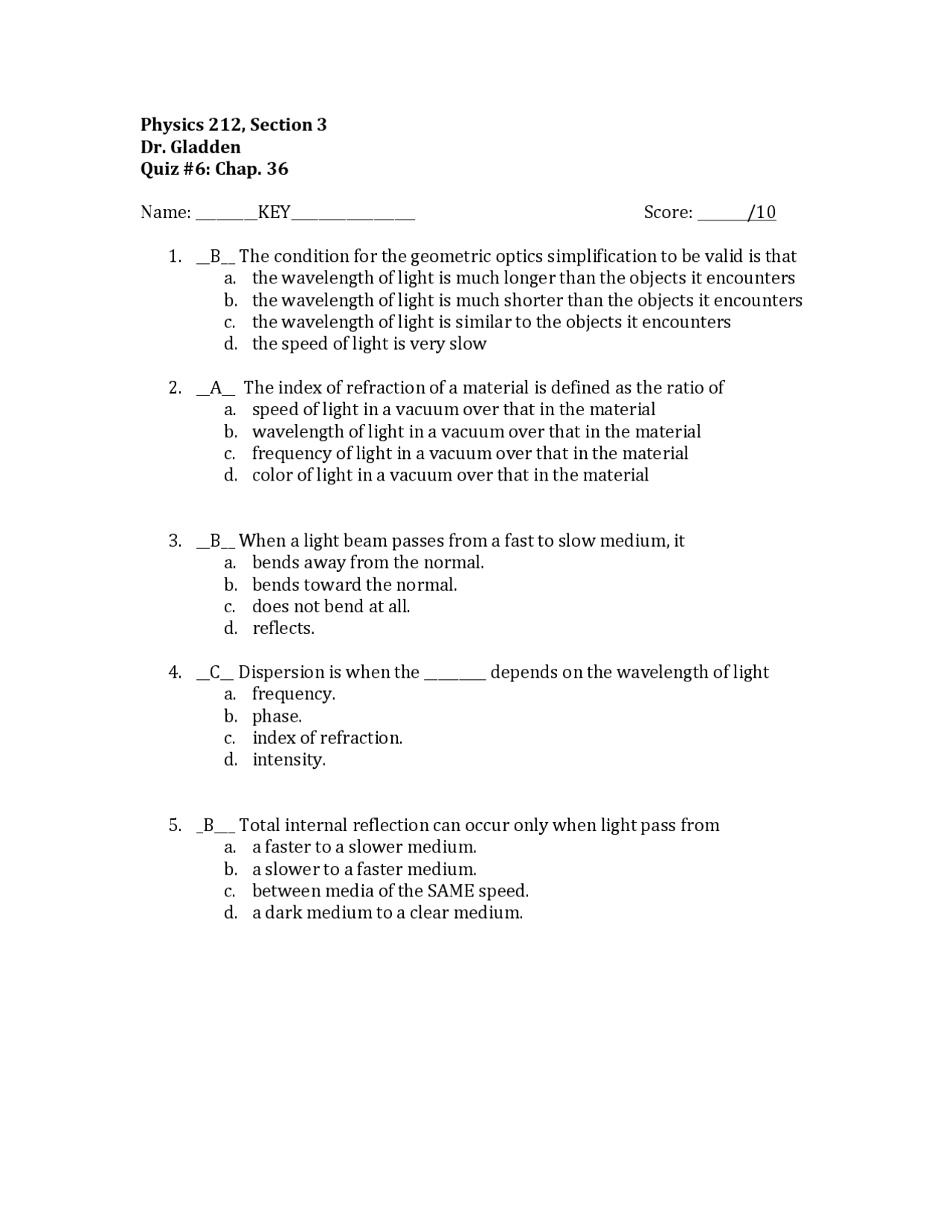Solution Key For Quiz 6 Physics For Science And Engineering Ii Phys