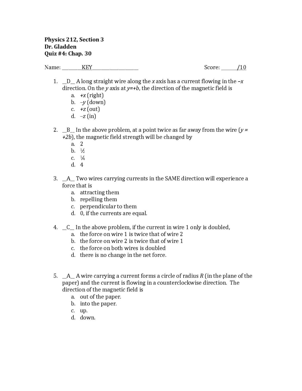 Quiz 4 With Solution For Physics For Science And Engineering Ii Phys