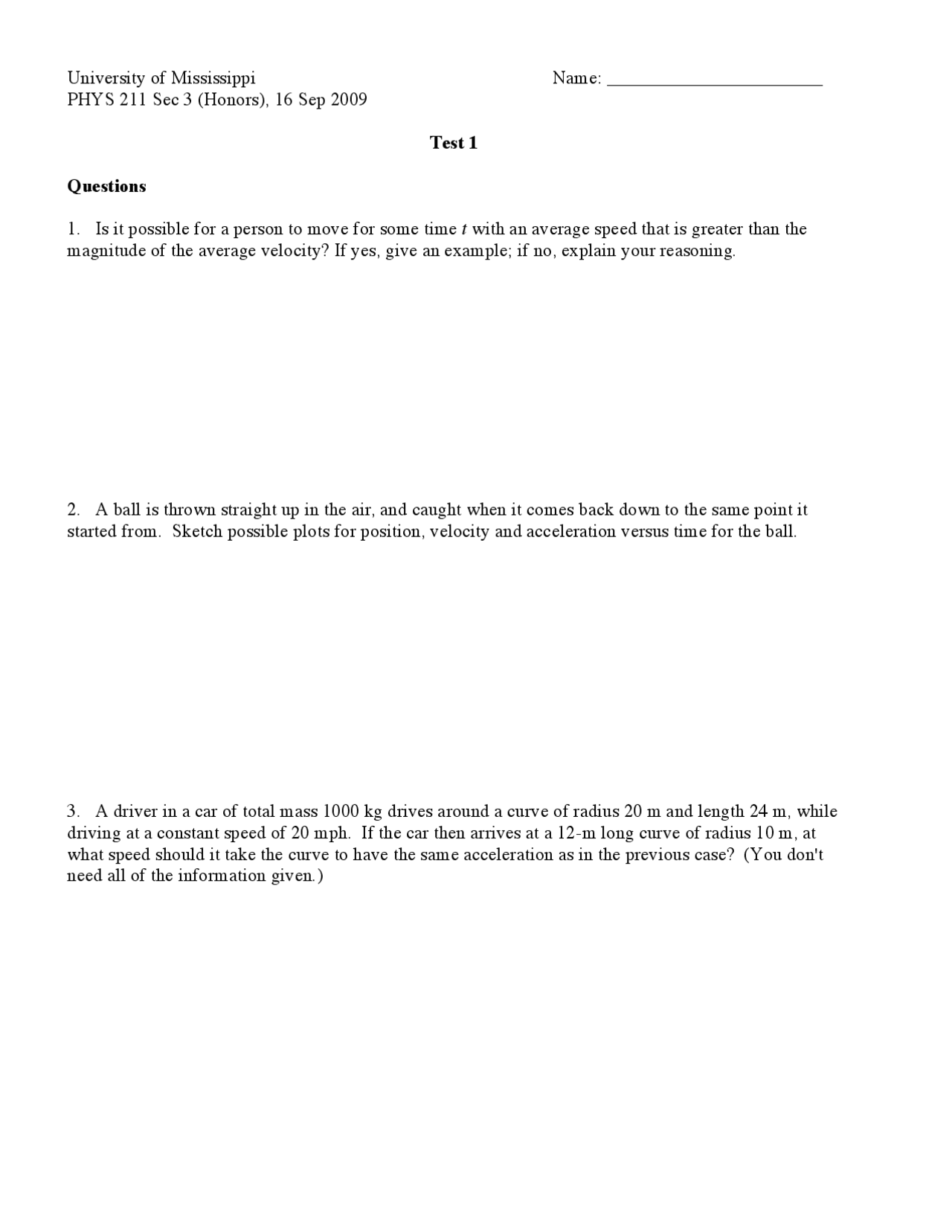 Practice Test 1 Problems Physics For Science And Engineering I Phys