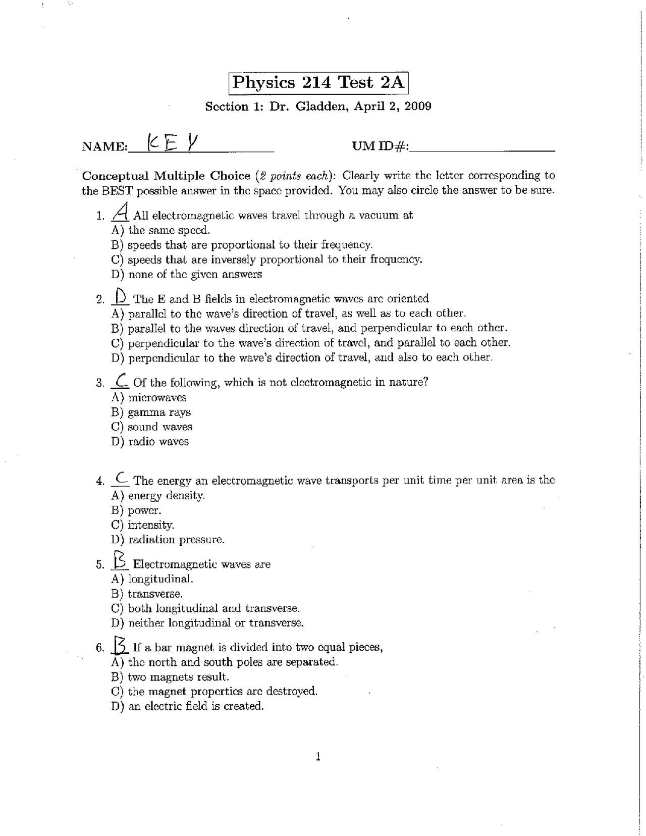 General Physics 2 Test 2 With Solutions Phys 214 Docsity