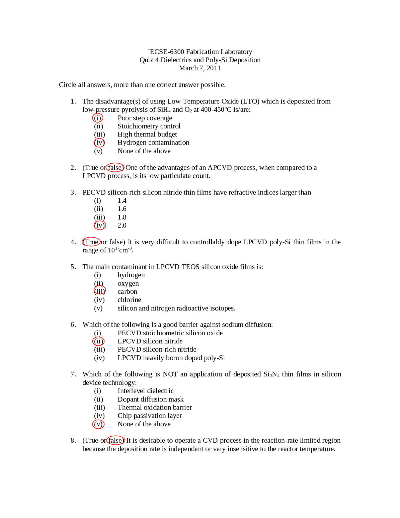 Quiz 4 Dielectrics And Poly Si Deposition Ecse 6300 Docsity