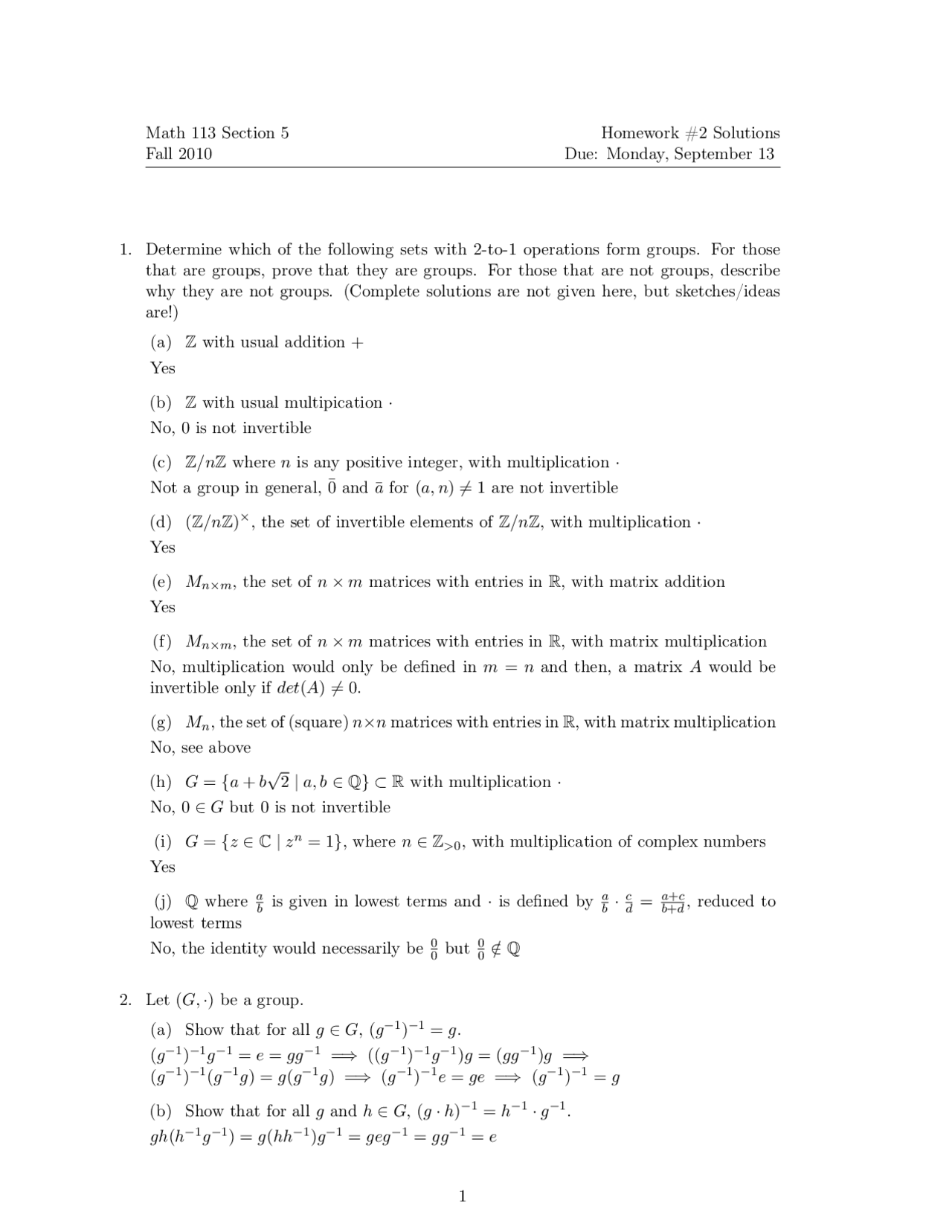 6 Problem - Introduction to Abstract Algebra -Lecture Note - Fall 2010 | MATH 113 - Docsity