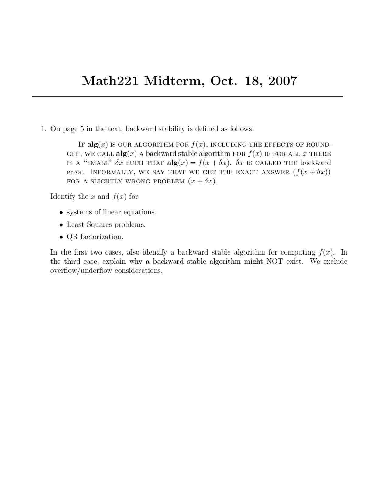 Advanced Matrix Computations Midterm Exam 2007 Math 221 Docsity