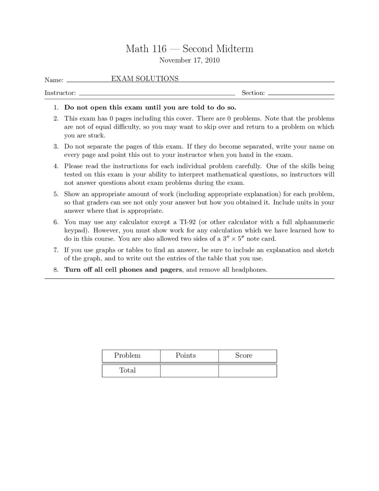 Solution To Midterm Exam Calculus Ii Math 116 Docsity