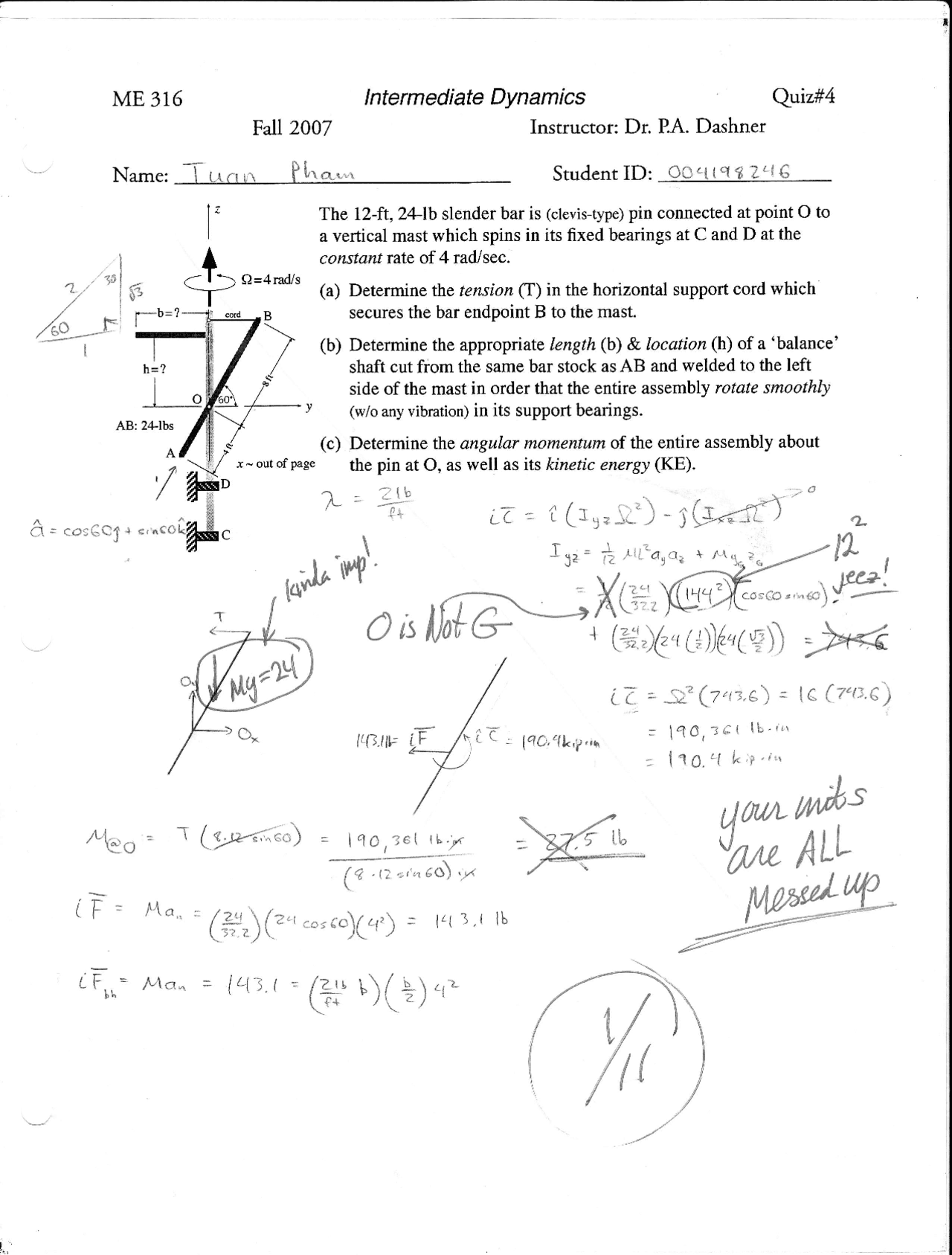 Quiz 4 With Solution For Intermediate Dynamics Me 316 Docsity