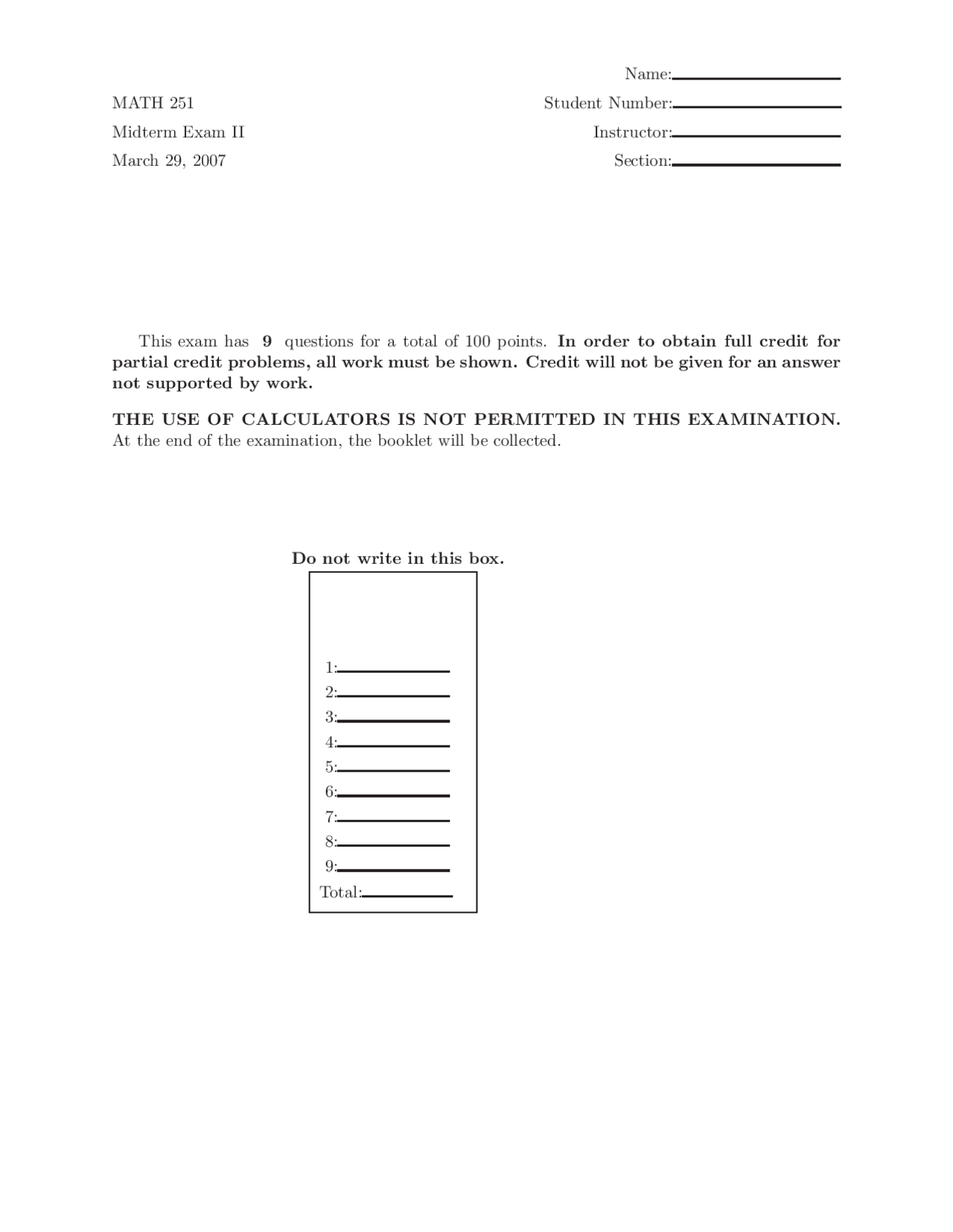 Exam 2 Ordinary And Partial Differential Equations Spring 2007