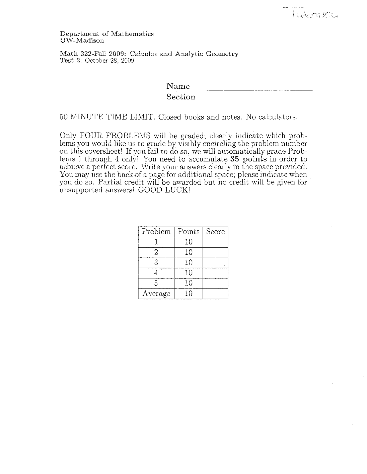 Exam 2 Practice Problems Calculus And Analytic Geometry Math 222