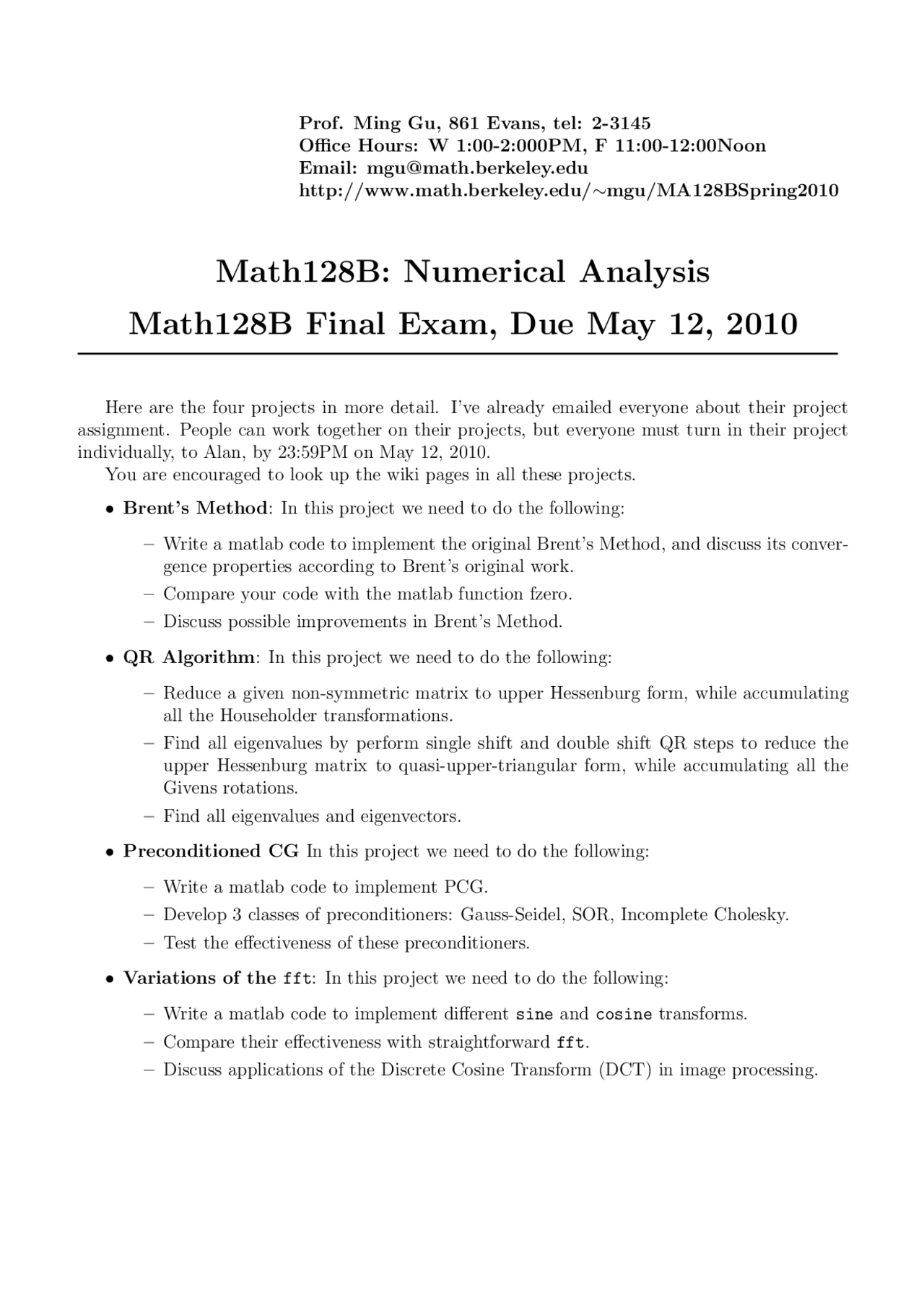 Final Exam Review Sheet Numerical Analysis Math 128b Docsity