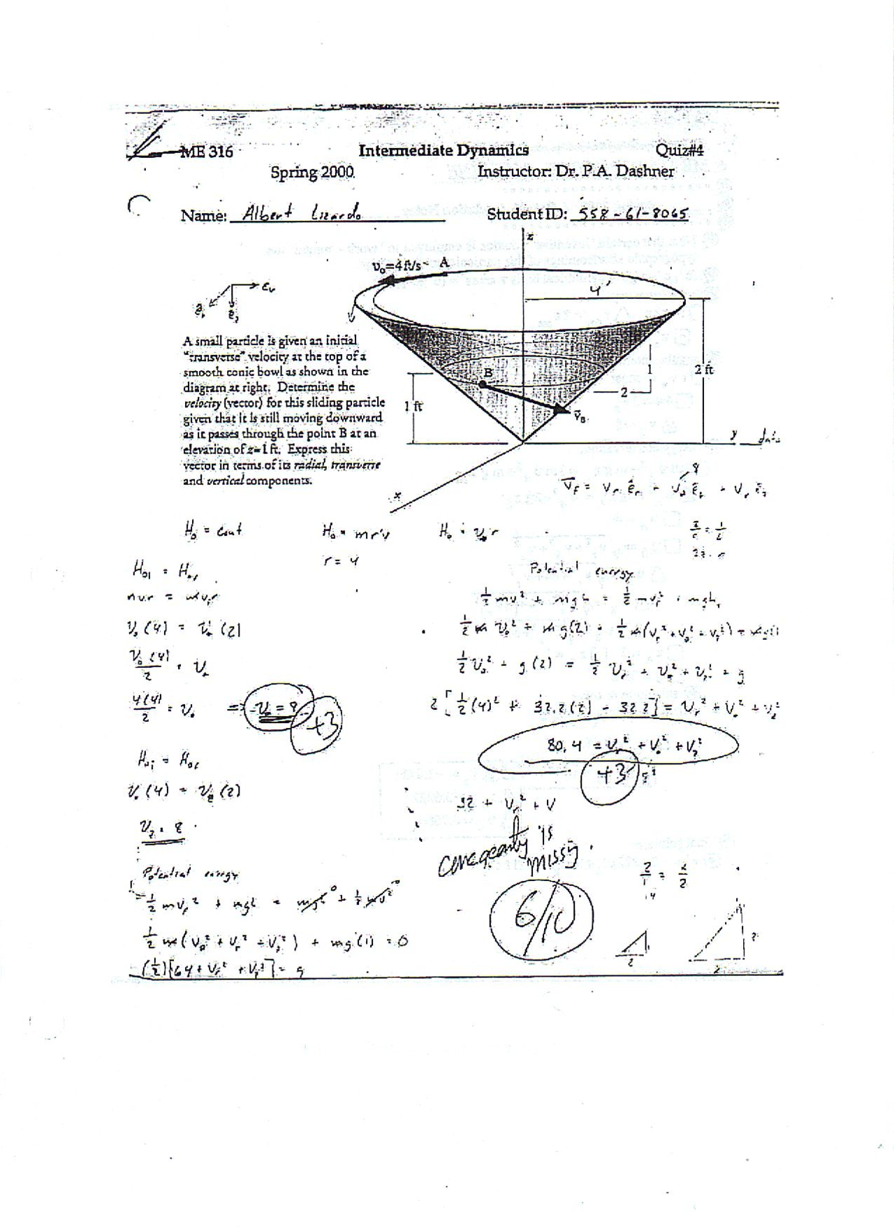 Problems On Intermediate Dynamics With Solution Quiz 4 Me 316 Docsity