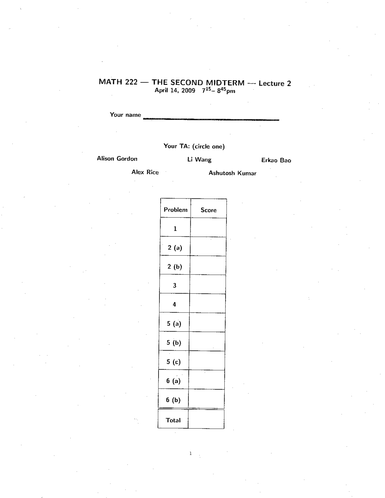 Second Midterm Exam Problems Calculus And Analytic Geometry Math