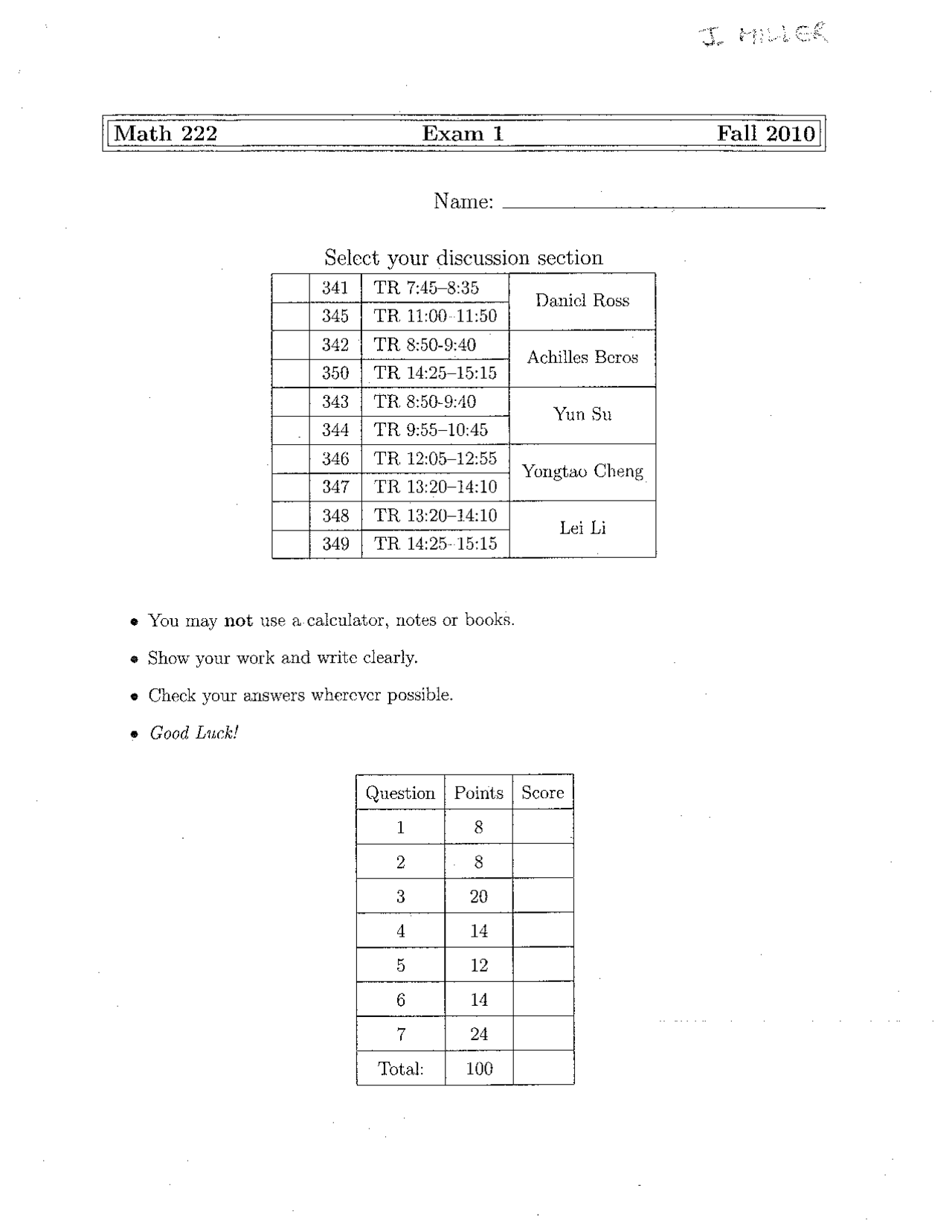 Integration Formulas And Exam 1 Calculus And Analytic Geometry Math