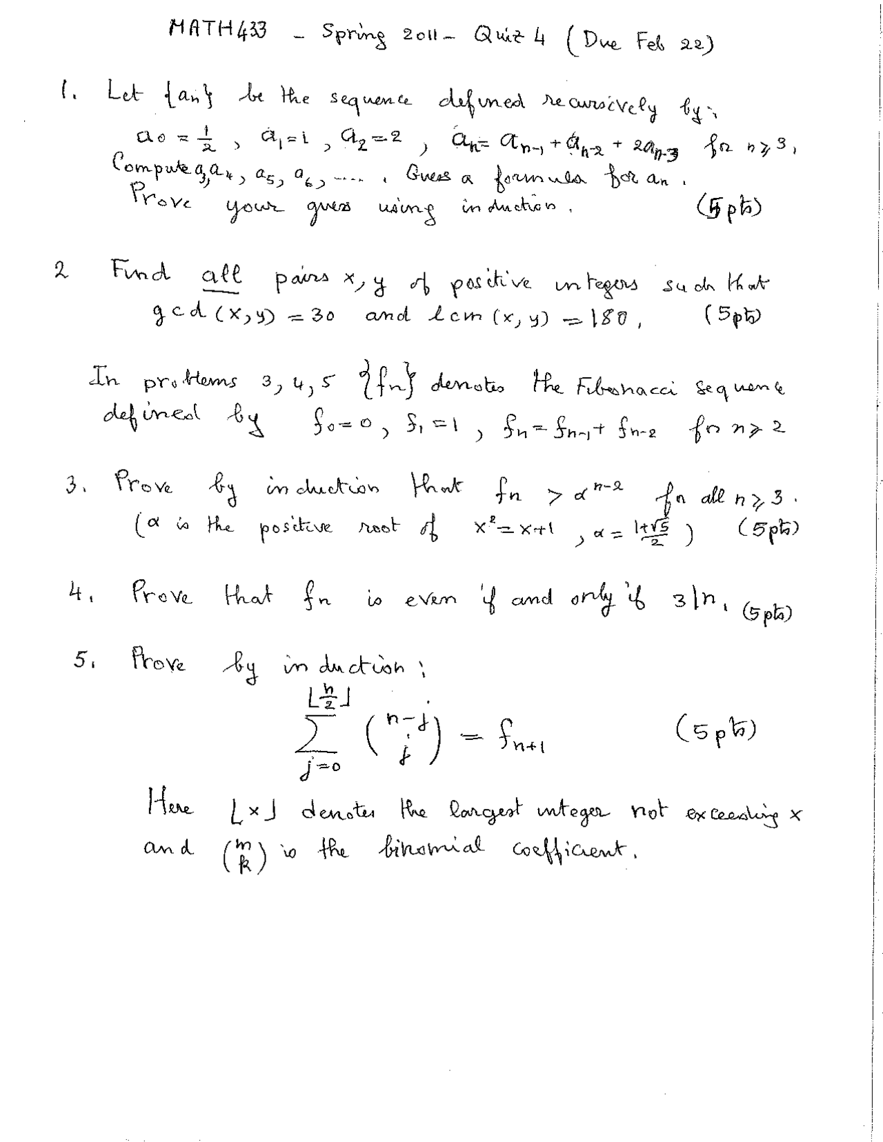 Quiz 4 With Solutions Applied Algebra Math 433 Docsity