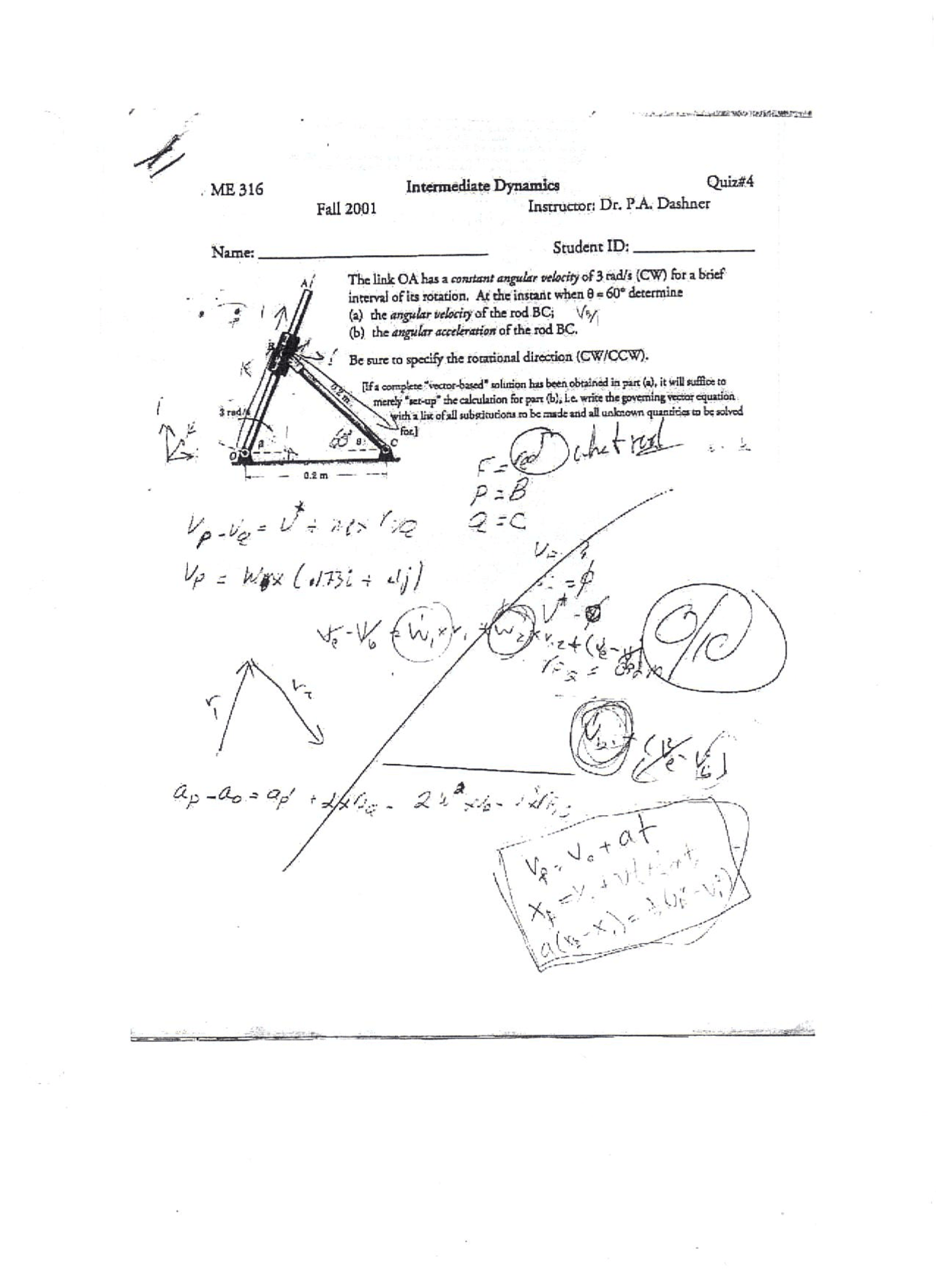 Quiz 4 With Solution Intermediate Dynamics Me 316 Docsity