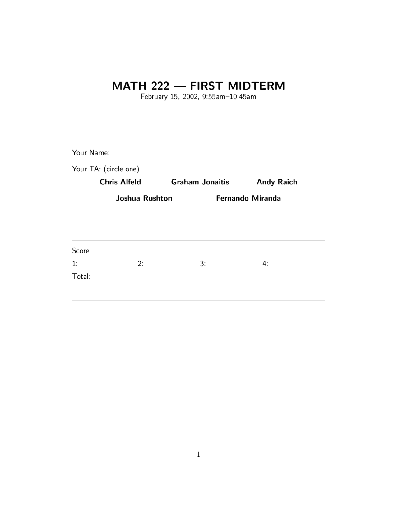First Midterm Exam Spring 2002 Calculus And Analytic Geometry
