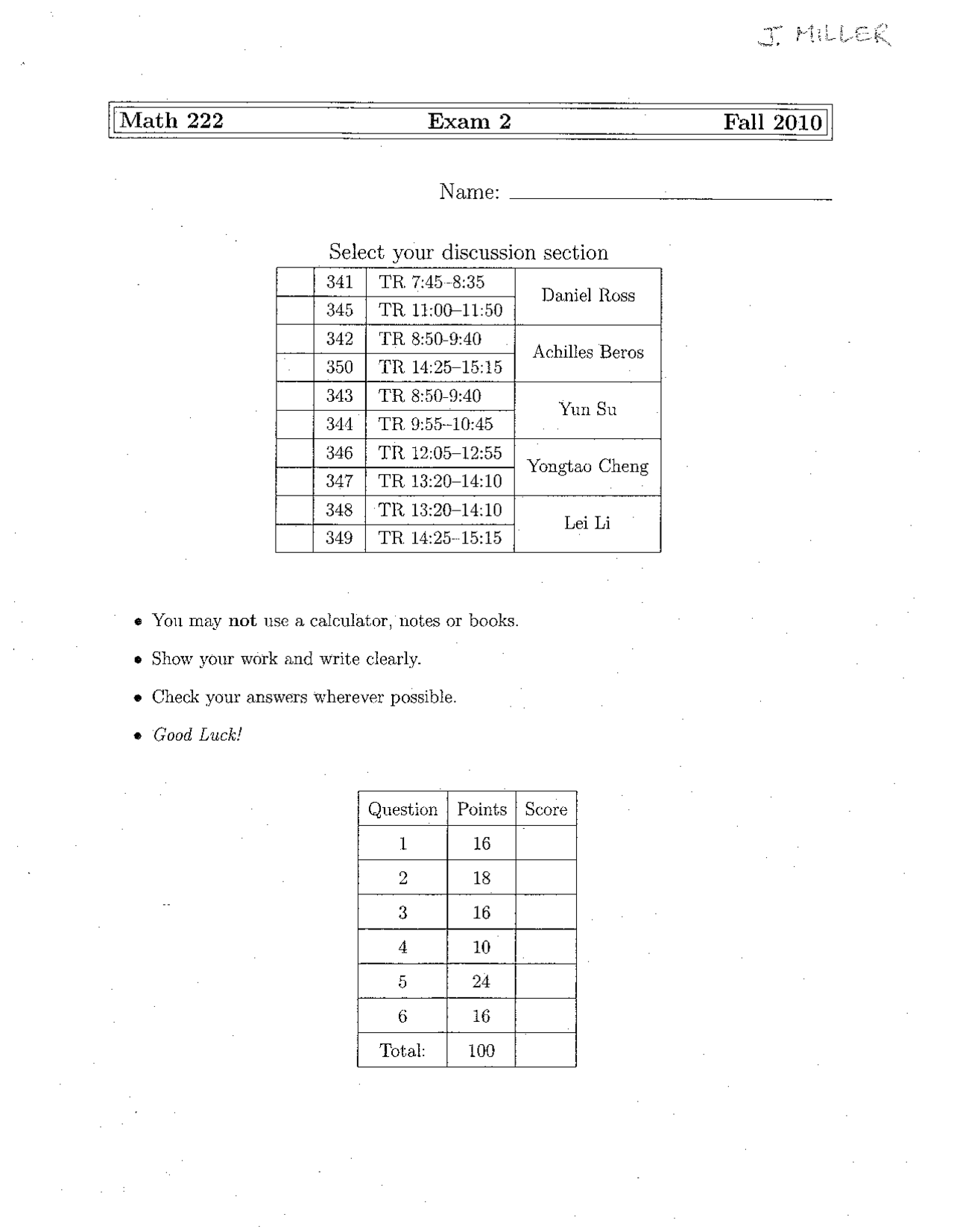 Practice Examination 2 Calculus And Analytic Geometry Math 222