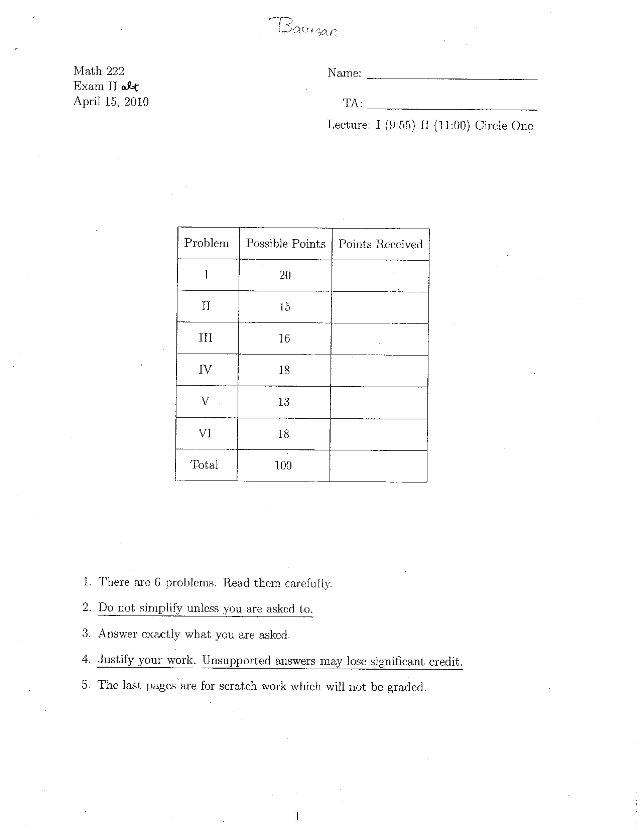 Test Ii Questions On Calculus And Analytic Geometry Math 222 Docsity