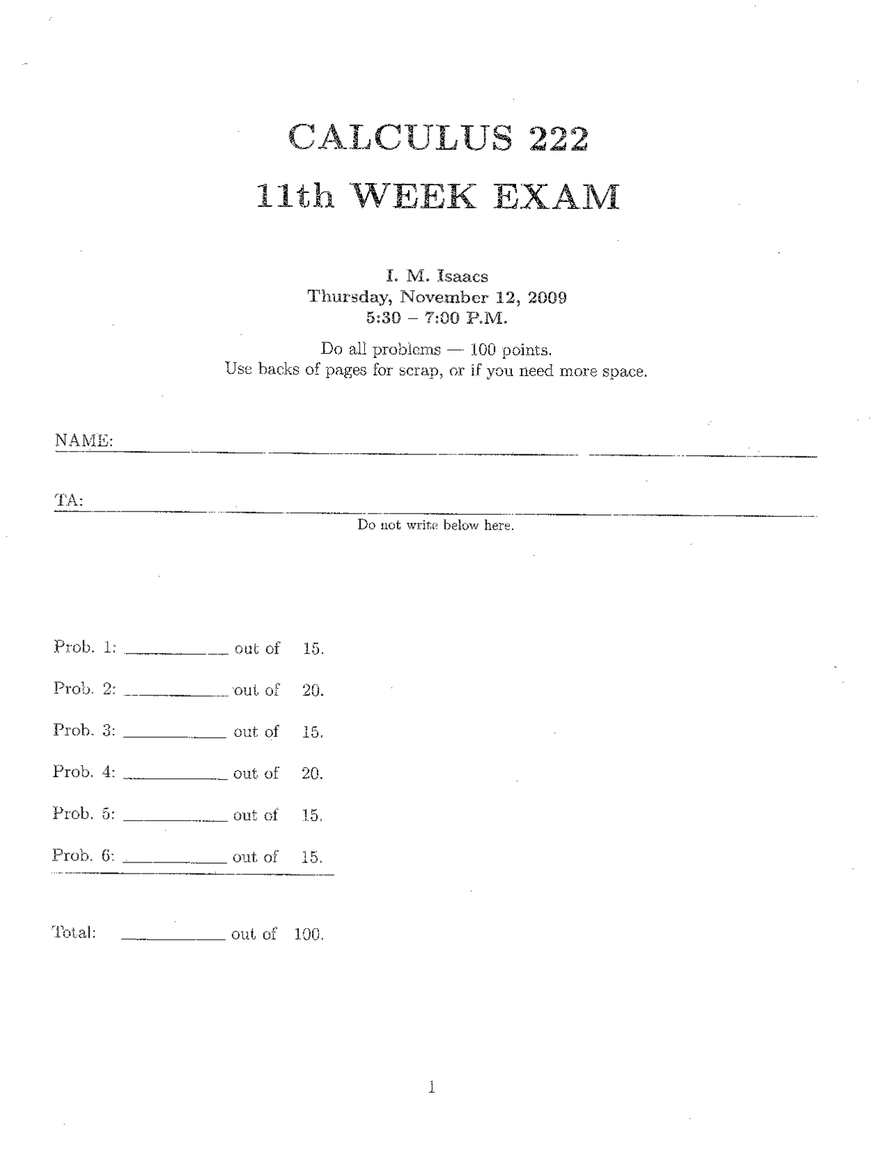 6 Problems In Exam 2 Calculus And Analytic Geometry Math 222 Docsity